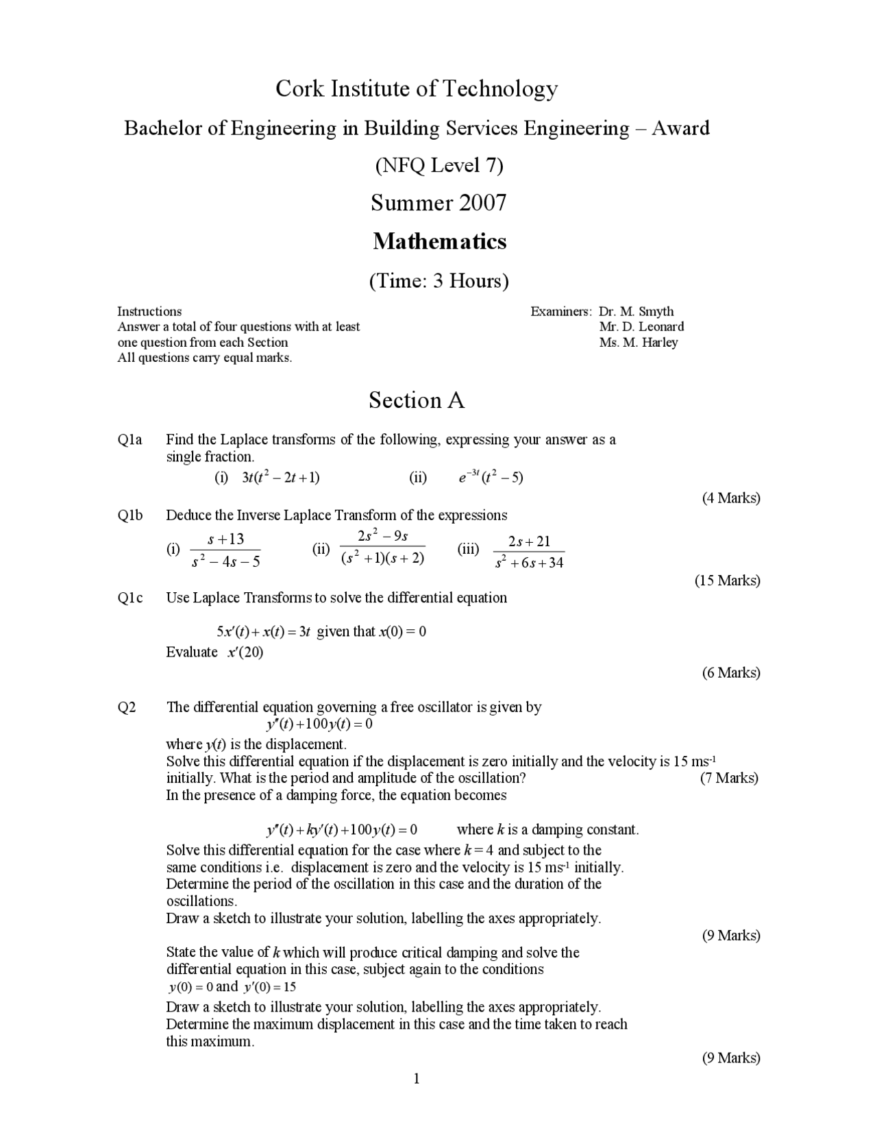 Initial Temperature - Mathematics - Exam - Docsity
