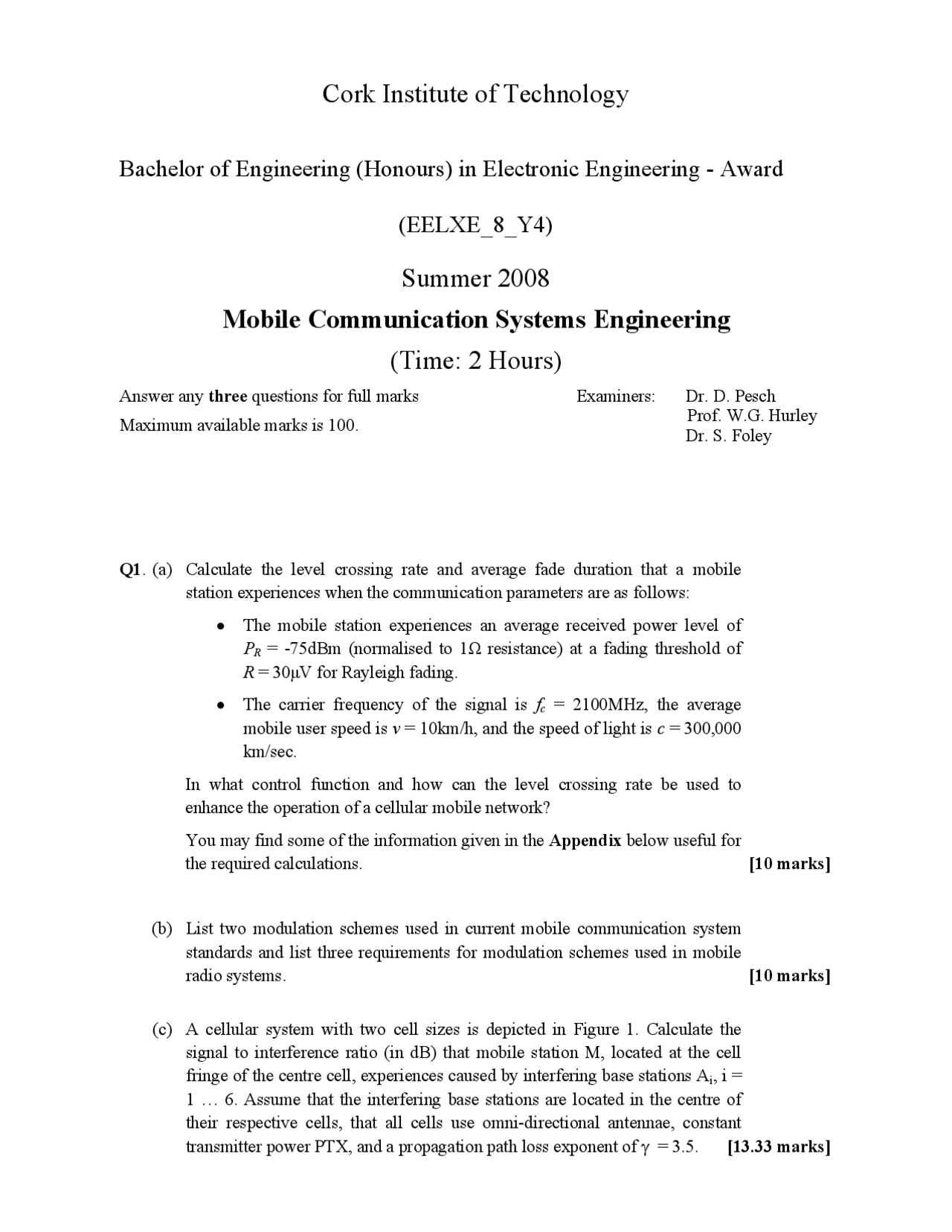 Convolutional Encoder Mobile Communication Systems Engineering Exam