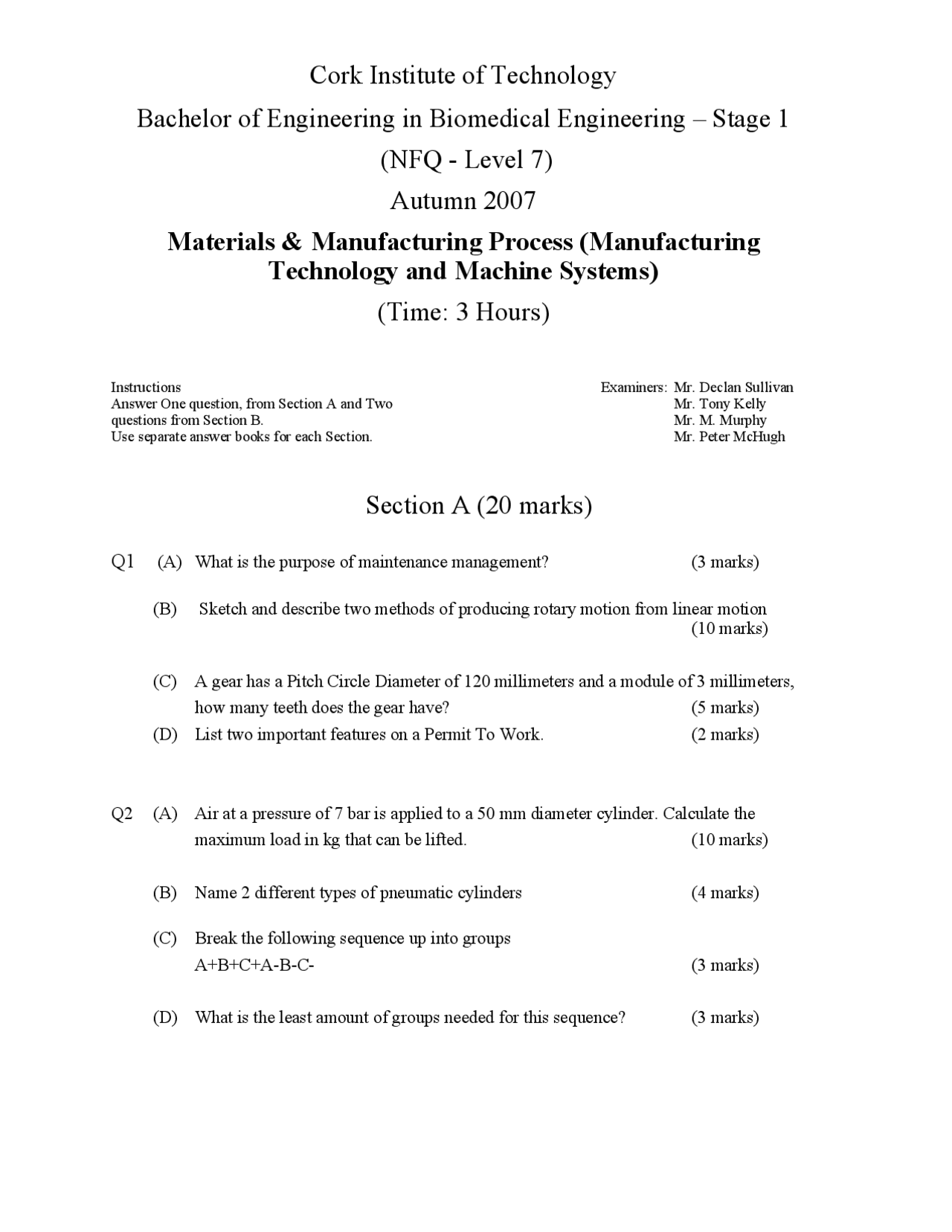 Actual Size - Materials and Manufacturing Process - Exam - Docsity