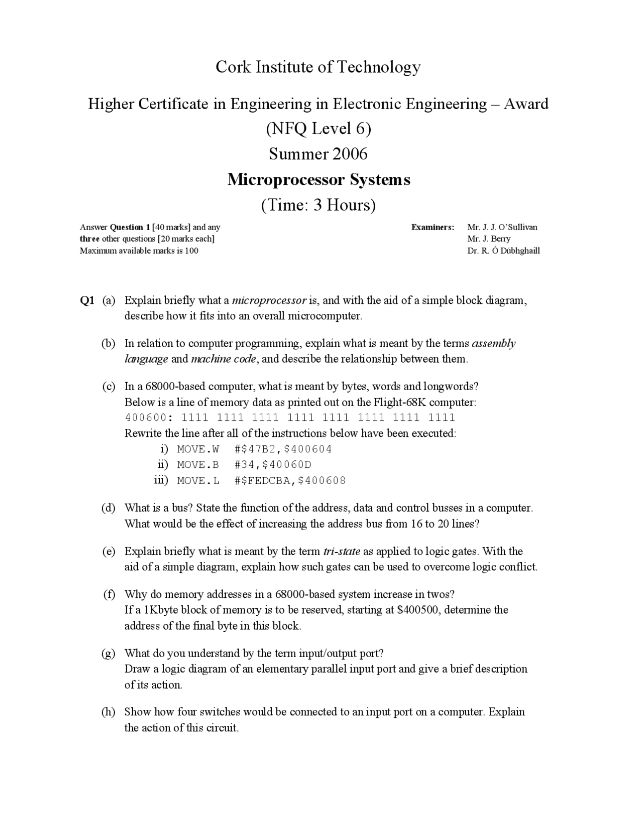 Machine Code Microprocessor Systems Exam Docsity