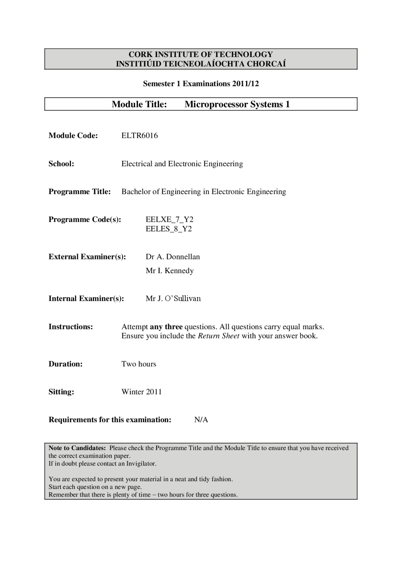 System Bus Microprocessor Systems Exam Docsity