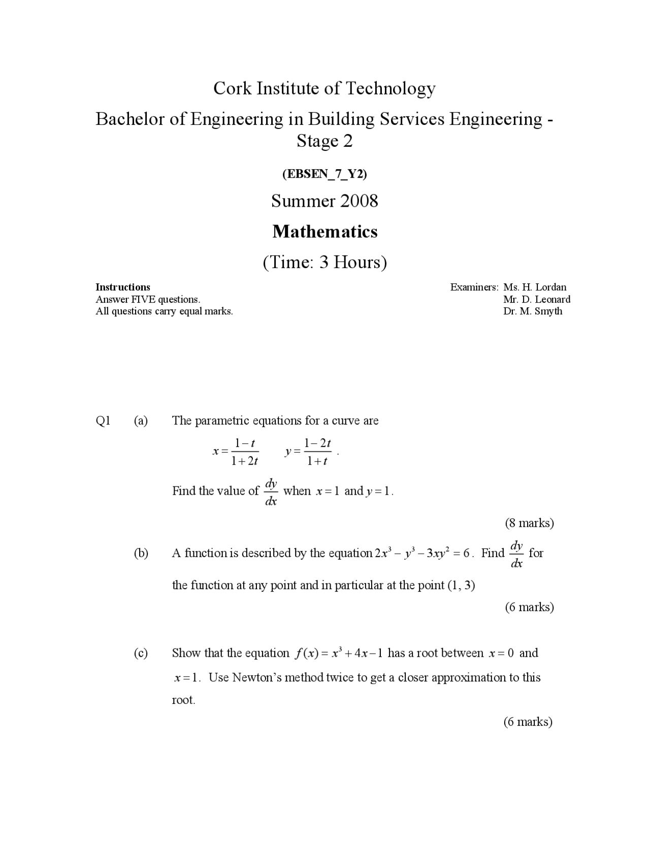 Initial Value Mathematics Exam Docsity