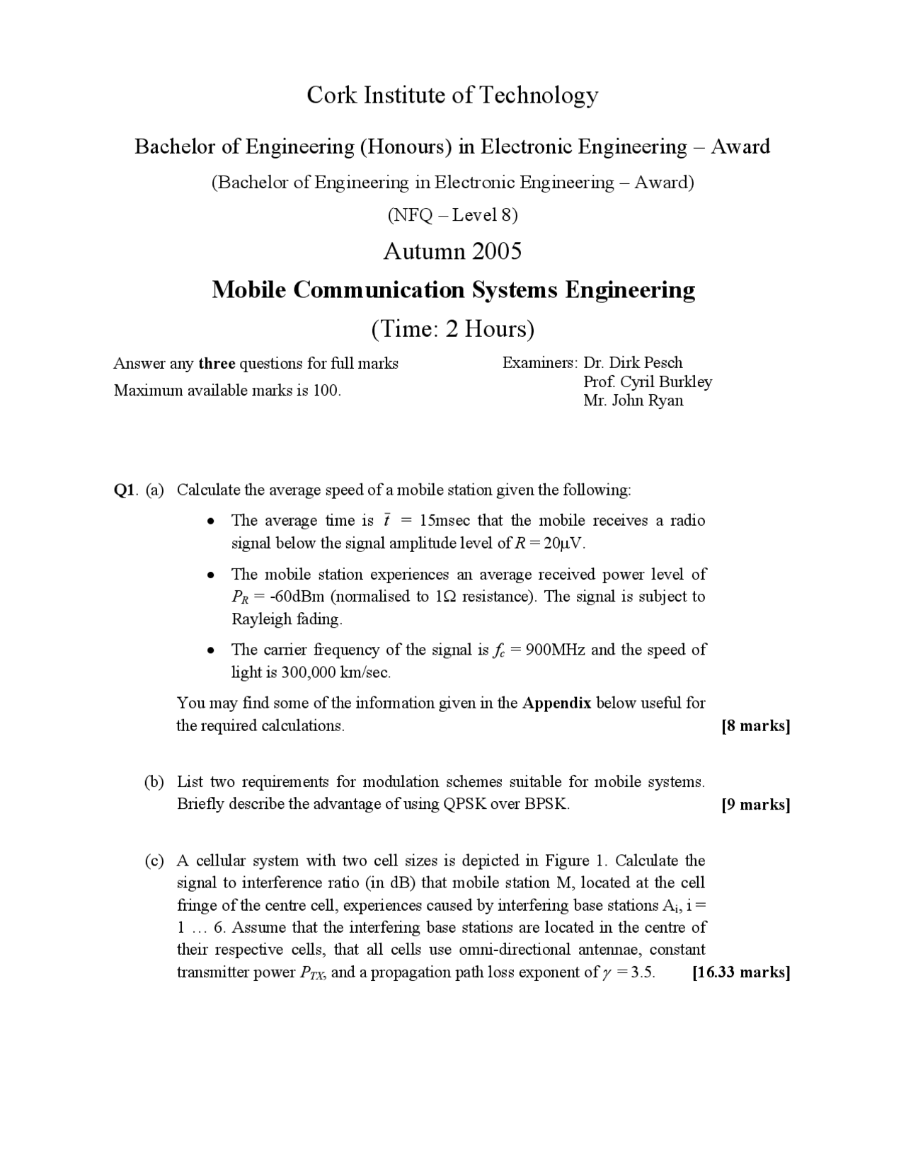 Interference Ratio - Mobile Communication Systems Engineering - Exam - Docsity