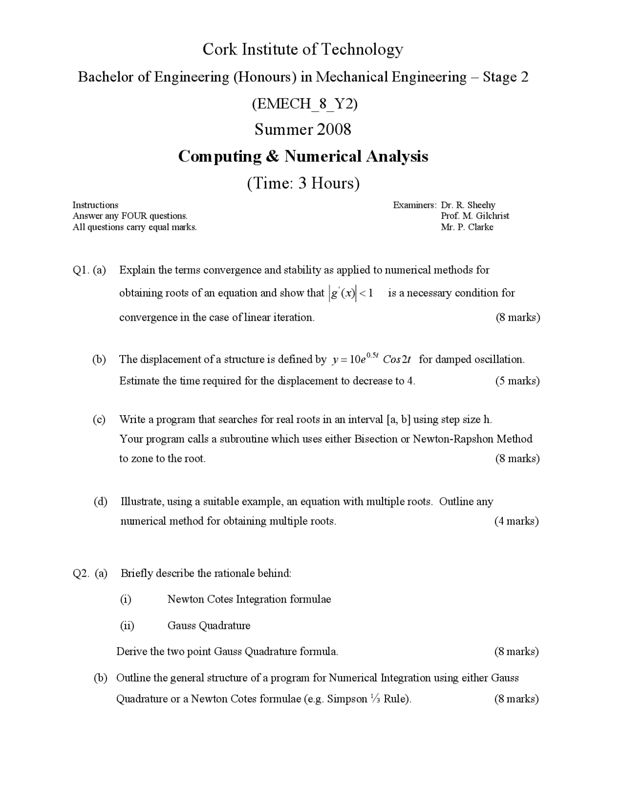 Linear Iteration Computing And Numerical Analysis Exam Docsity