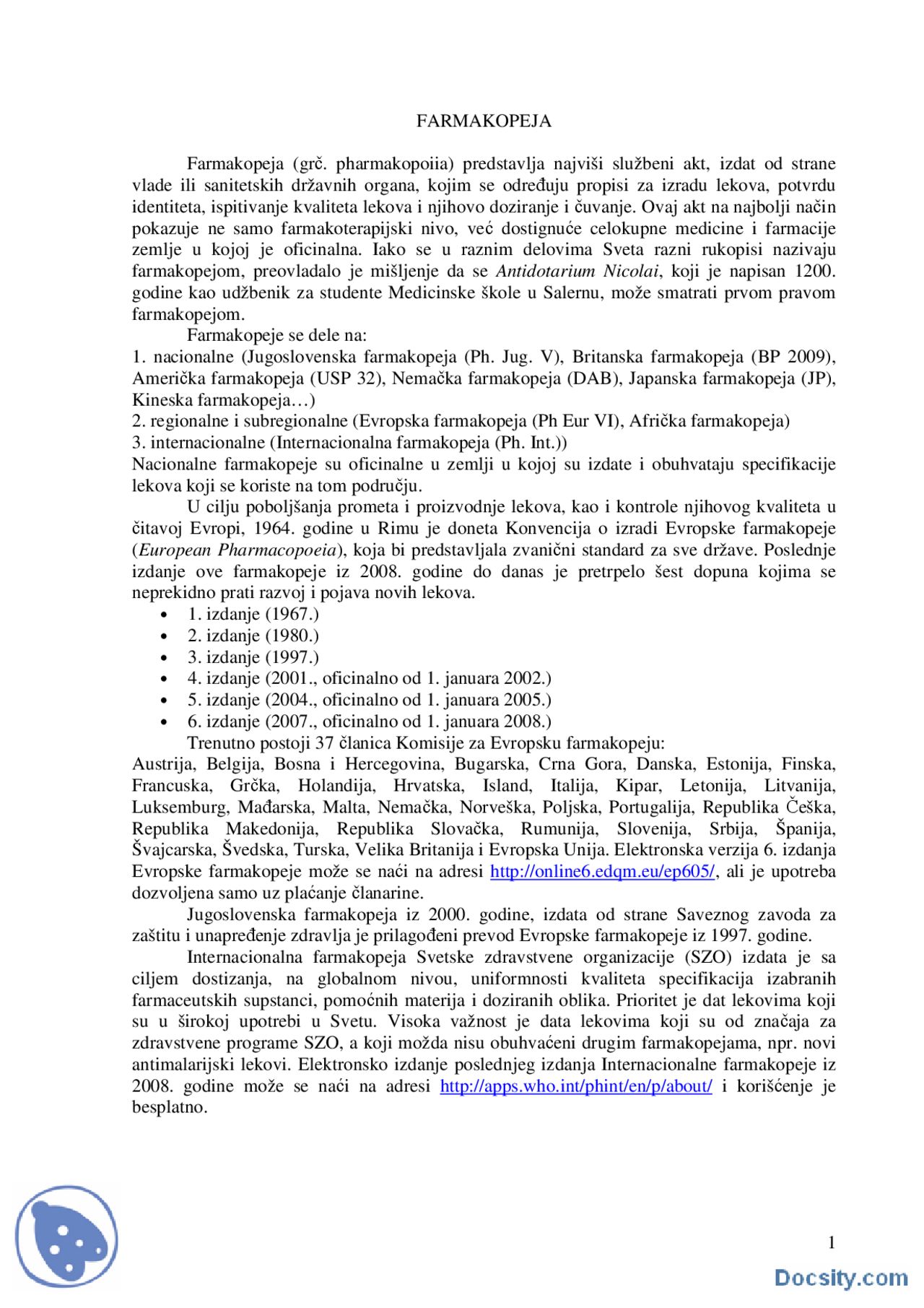 Farmakopeja-Vezbe-Farmaceutska hemija-Farmacija | Vežbe' predlog ...