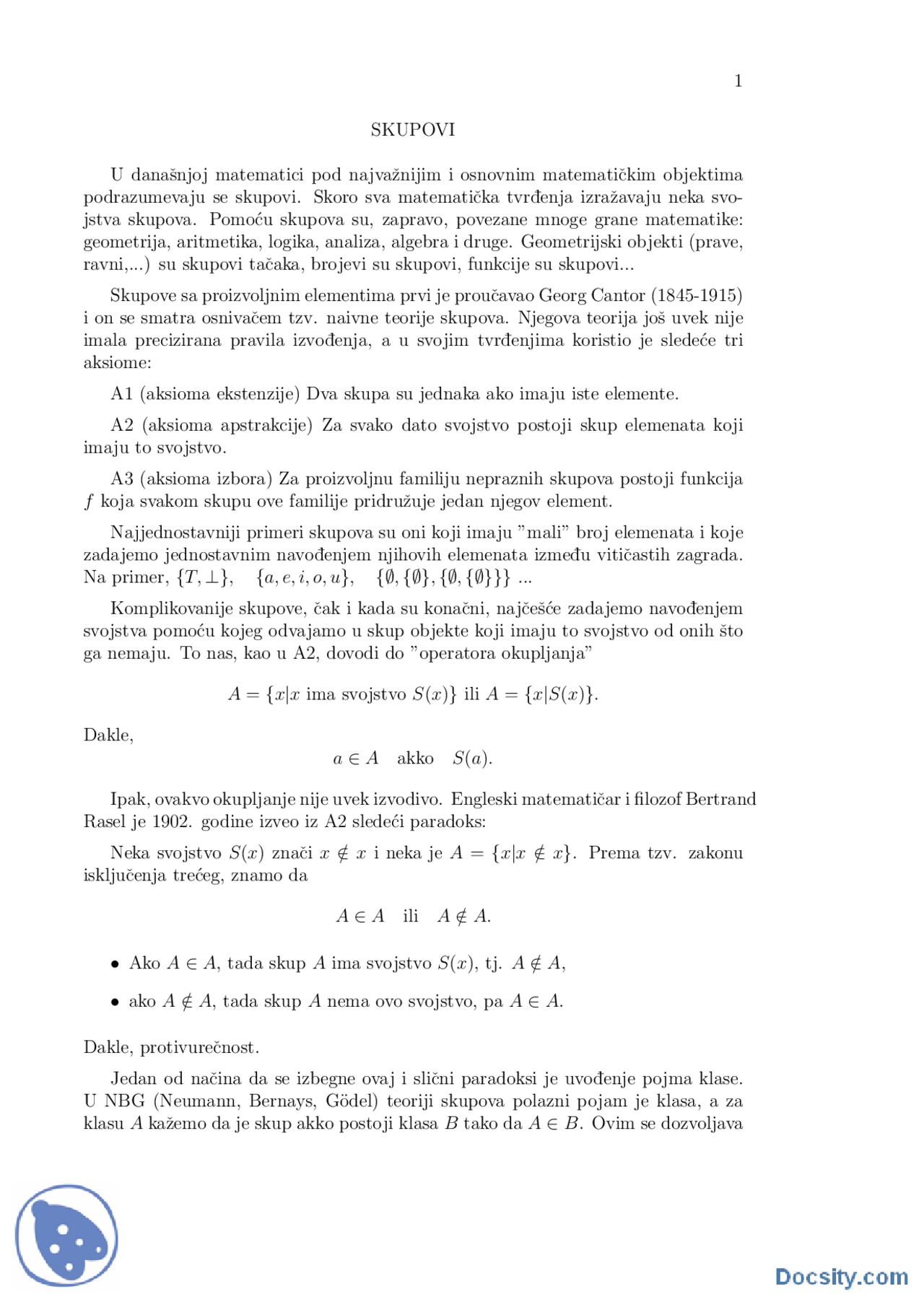 Skupovi Beleske Teorijske Osnove Informatike 1 Informatika Beleške