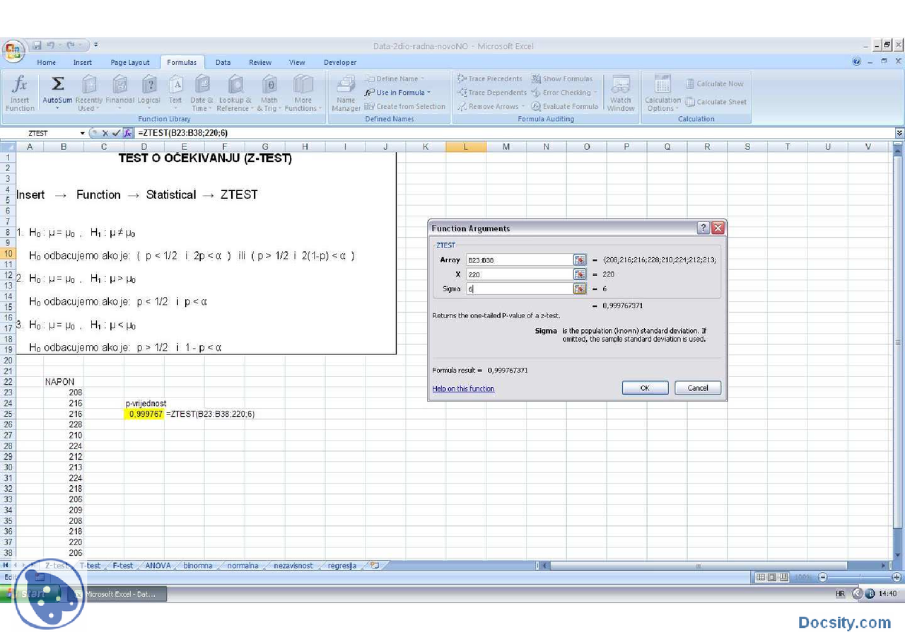 Excel-Vezbe-Biostatika-Biologija | Vežbe' predlog Biostatika - Docsity