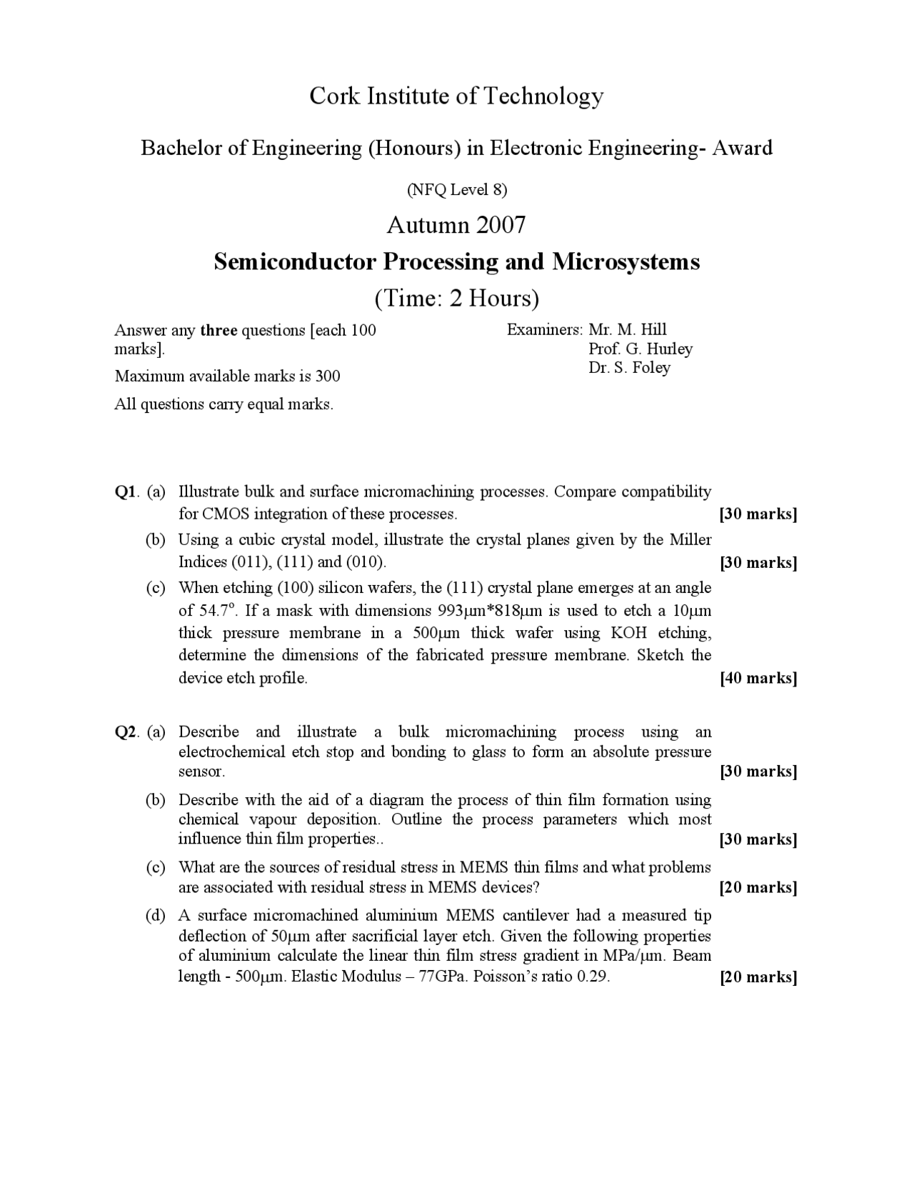 CMOS Integration - Semiconductor Processing and Microsystems - Exam ...