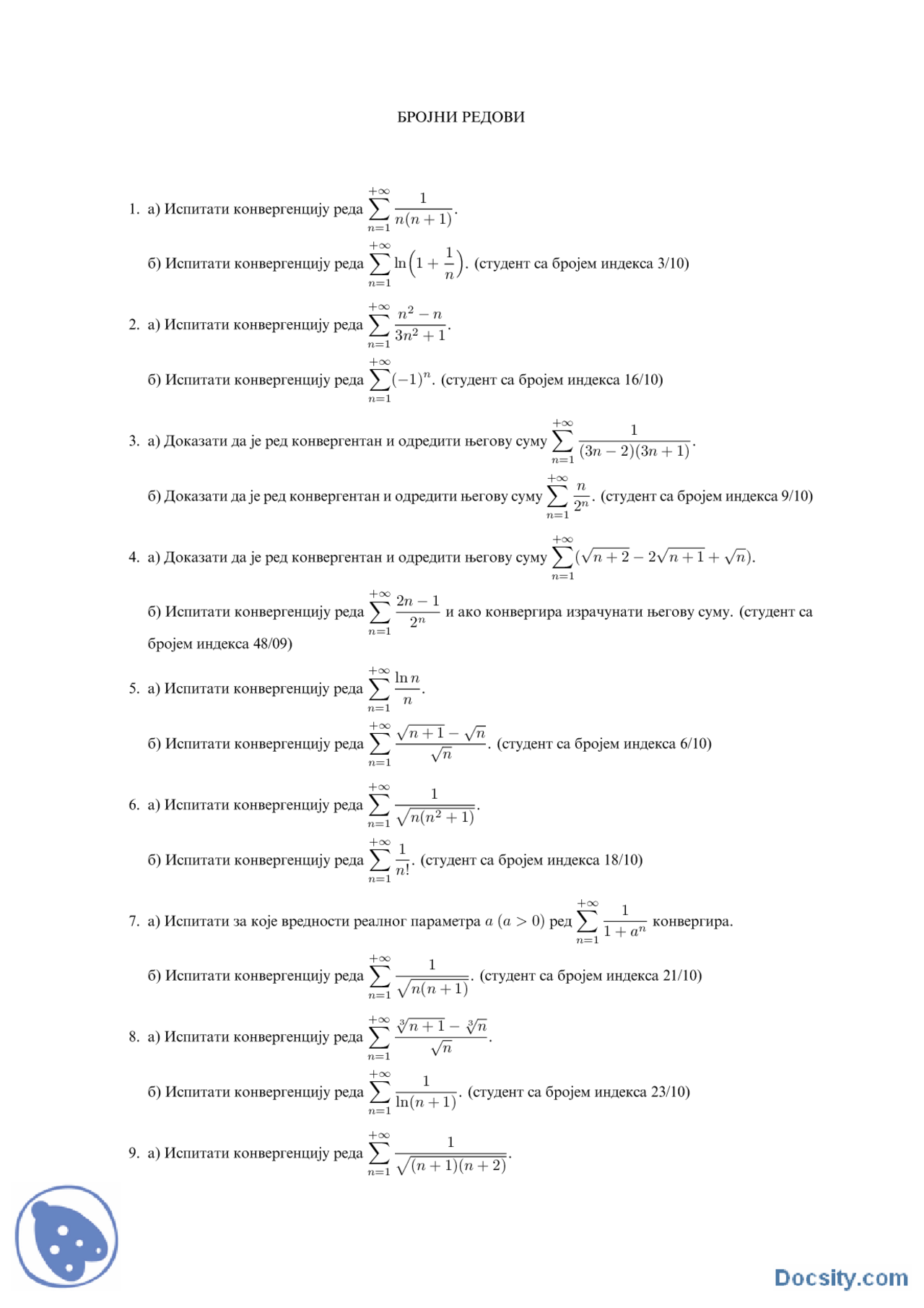 Redovi-Vezbe-Analiza 2-Matematika | Vežbe' predlog Matematička analiza ...