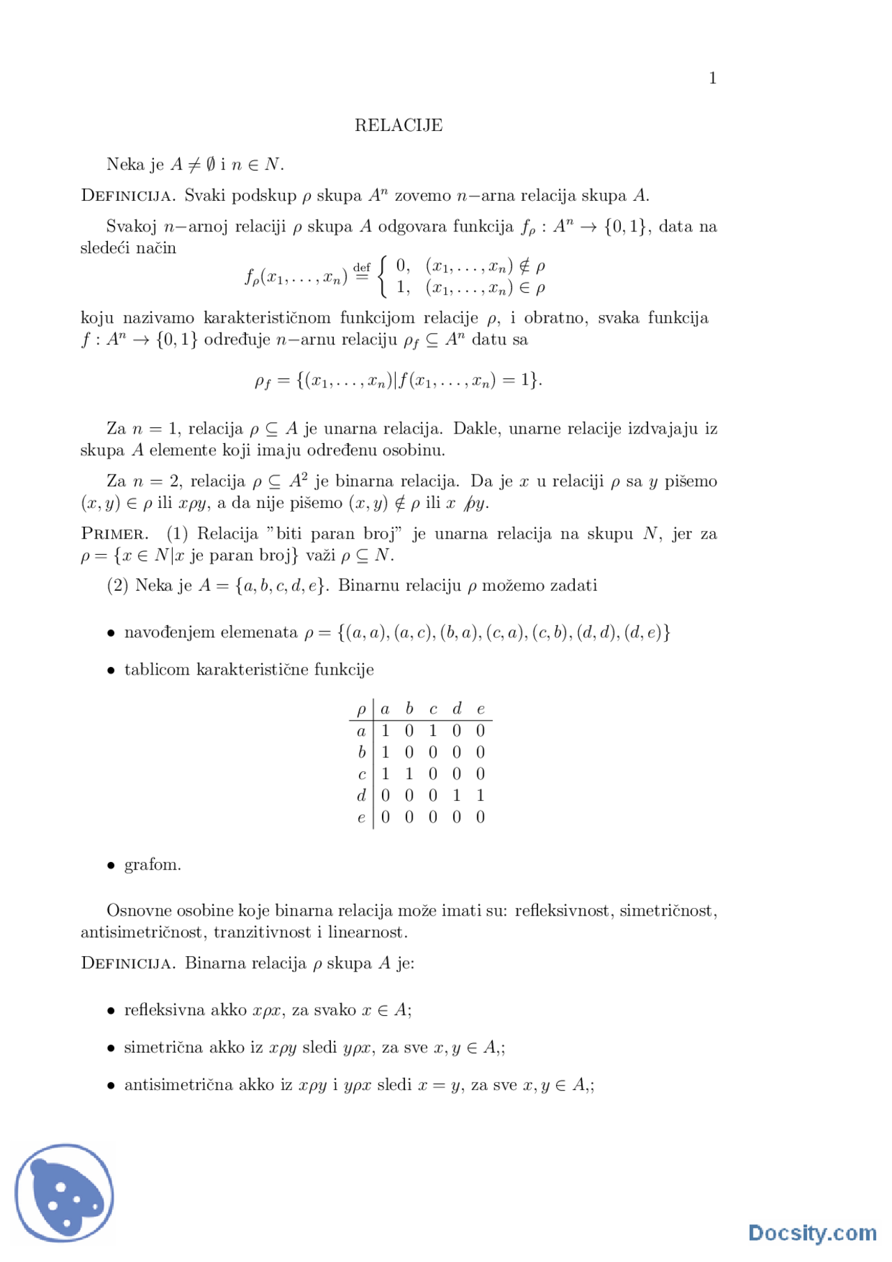 Relacije Beleske Teorijske Osnove Informatike 1 Informatika Beleške