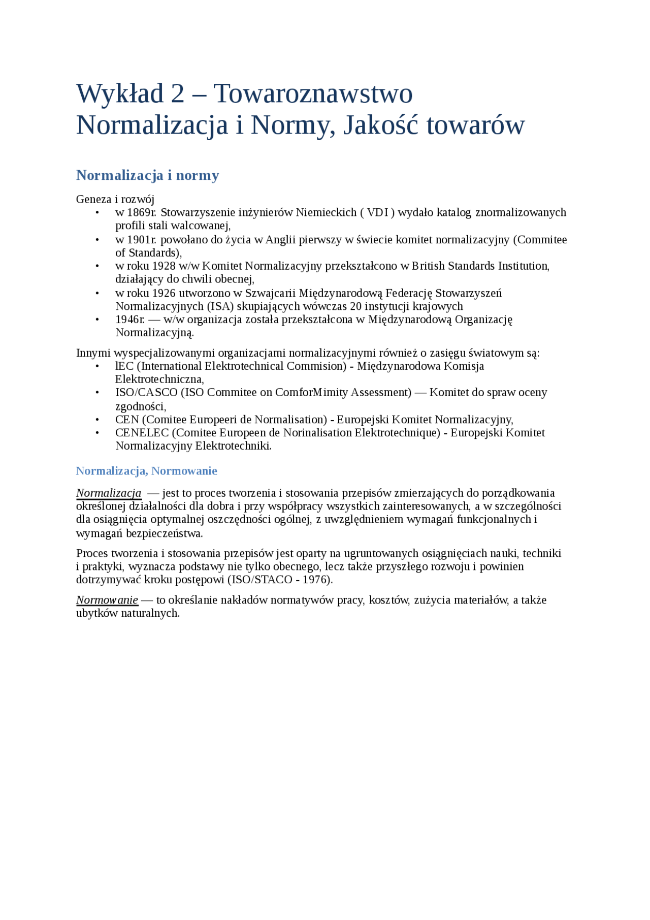 Towaroznawstwo, normalizacja i normy jakość towarów - Notatki ...