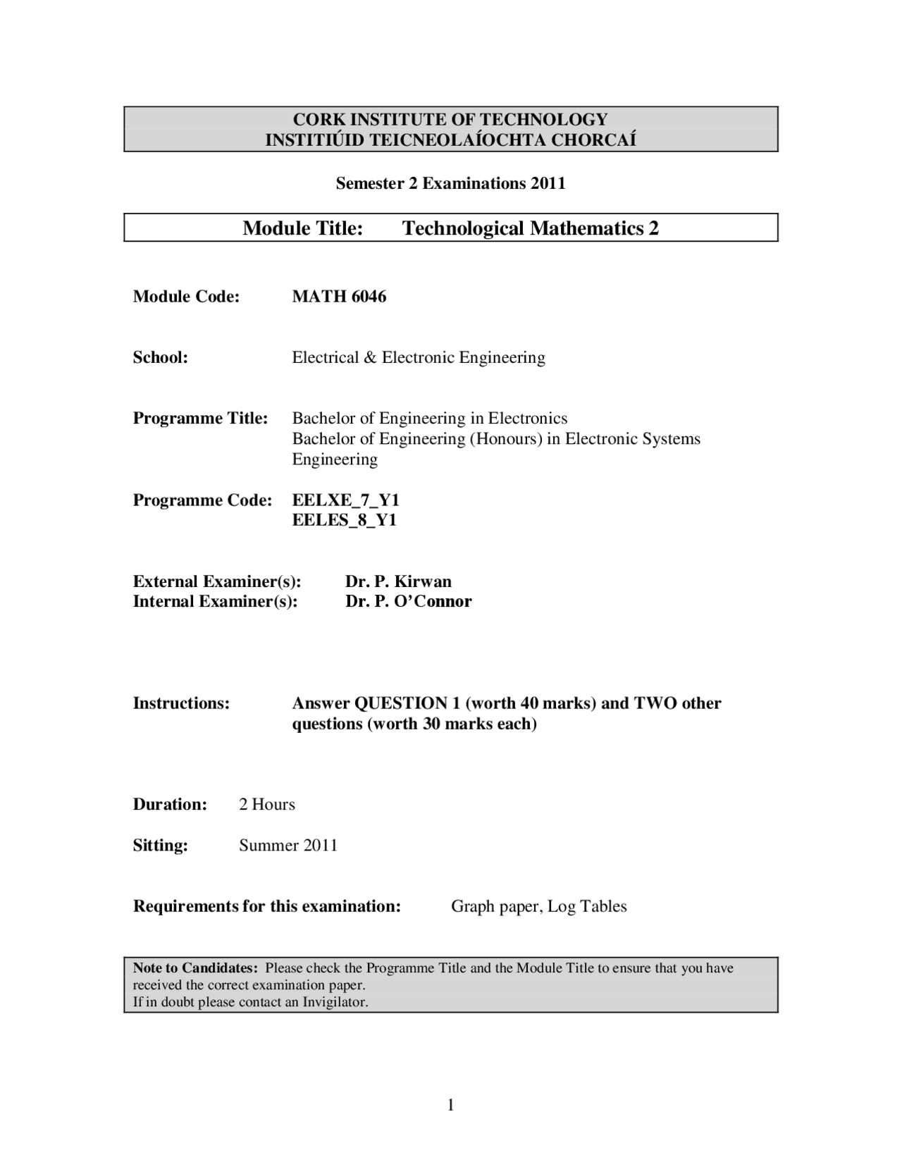 Initial Velocity Technological Mathematics Exam Docsity