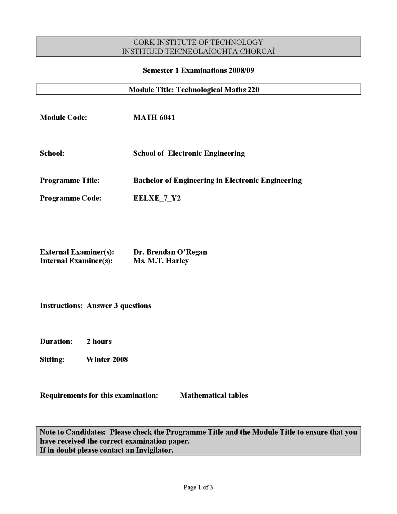 Standard Deviation Technological Mathematics Exam Docsity