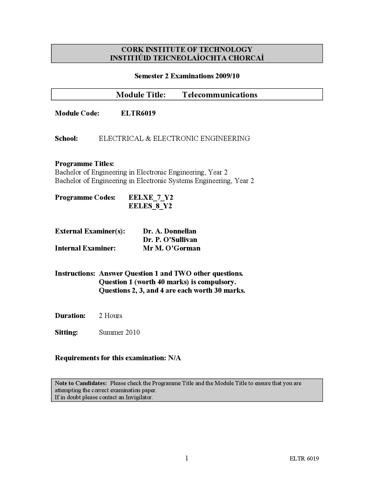 Quantisation Noise - Telecommunications - Exam - Docsity