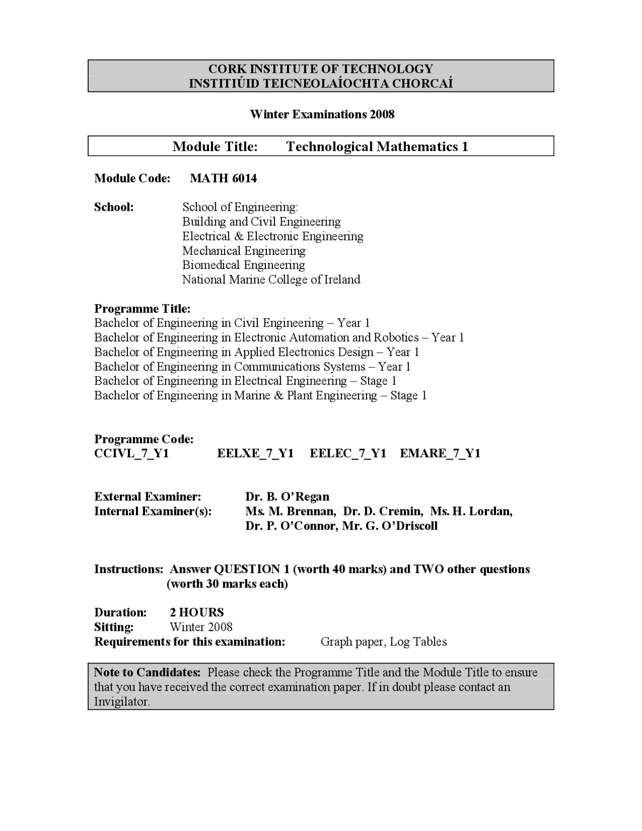 Positive Indices Technological Mathematics Exam Docsity