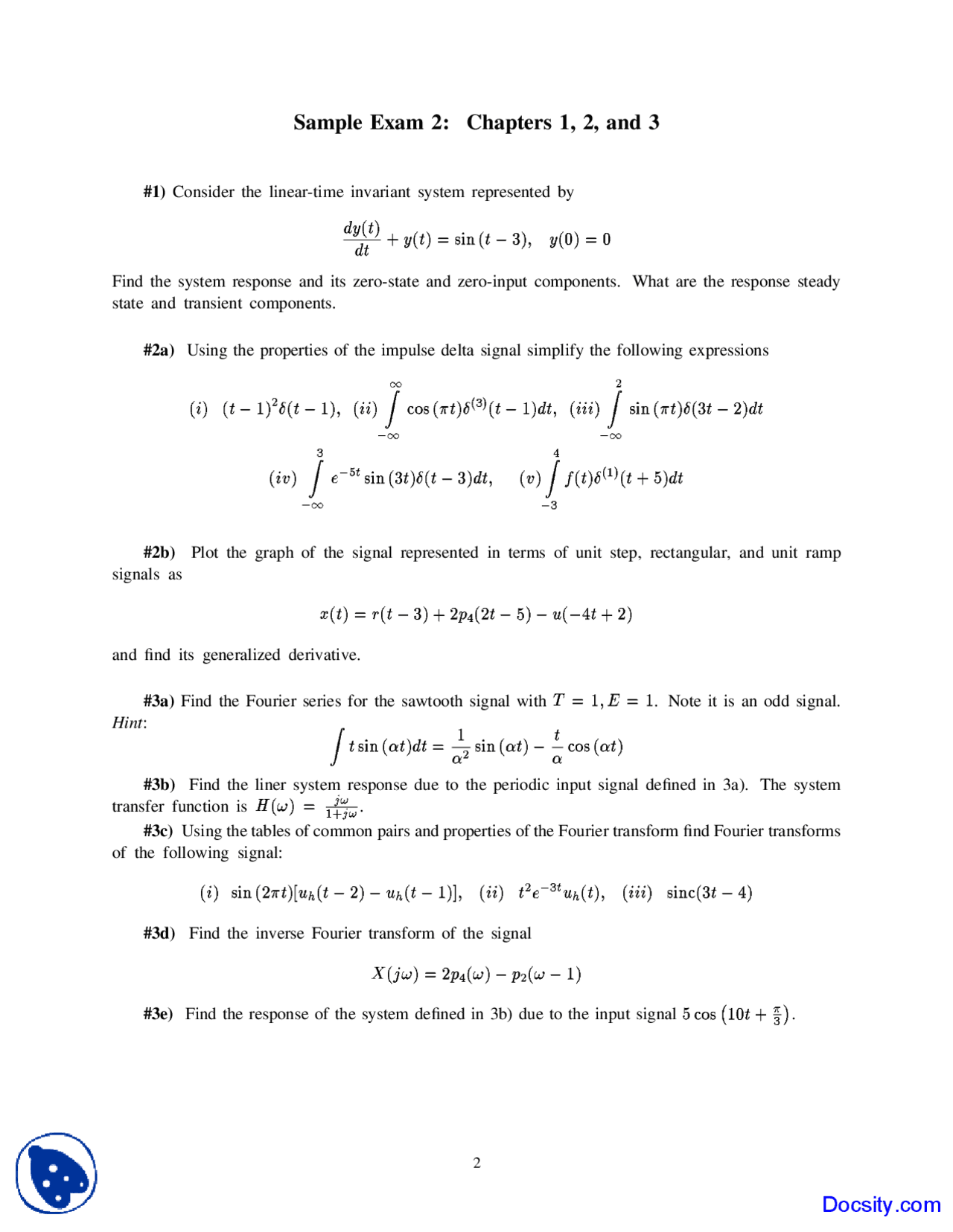 Transient Components Linear Dynamic Systems And Signals Exam Docsity