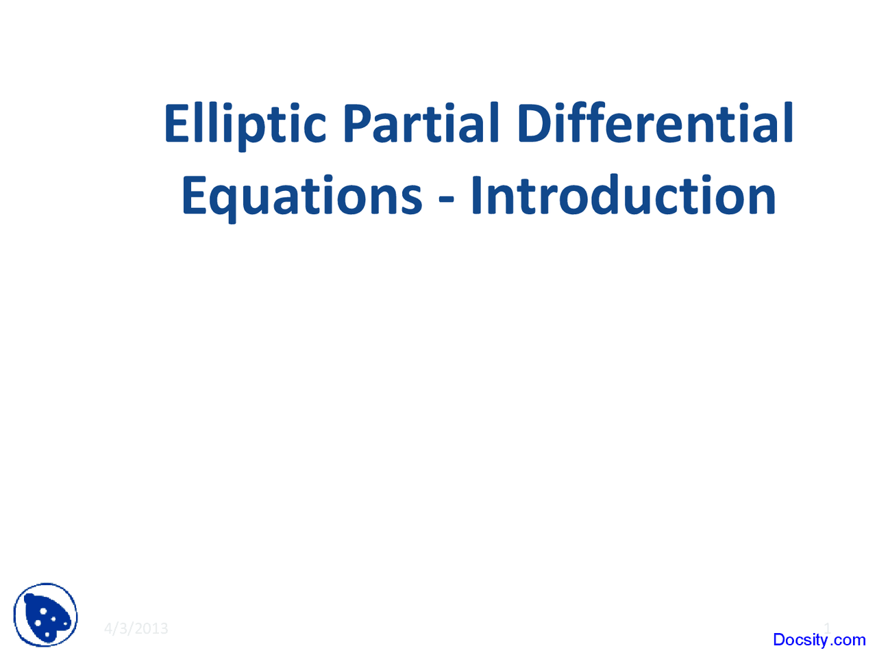 Elliptic Partial Differential Equations Numerical Methods Lecture