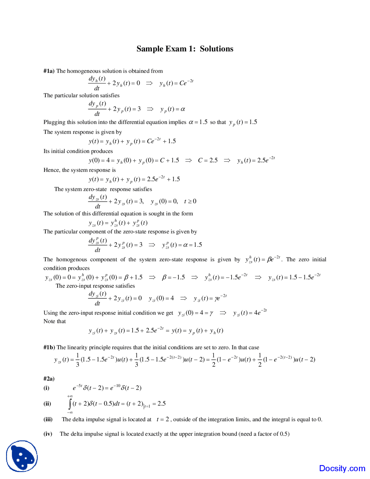 Homogeneous Solution Linear Dynamic Systems And Signals Solved Exam