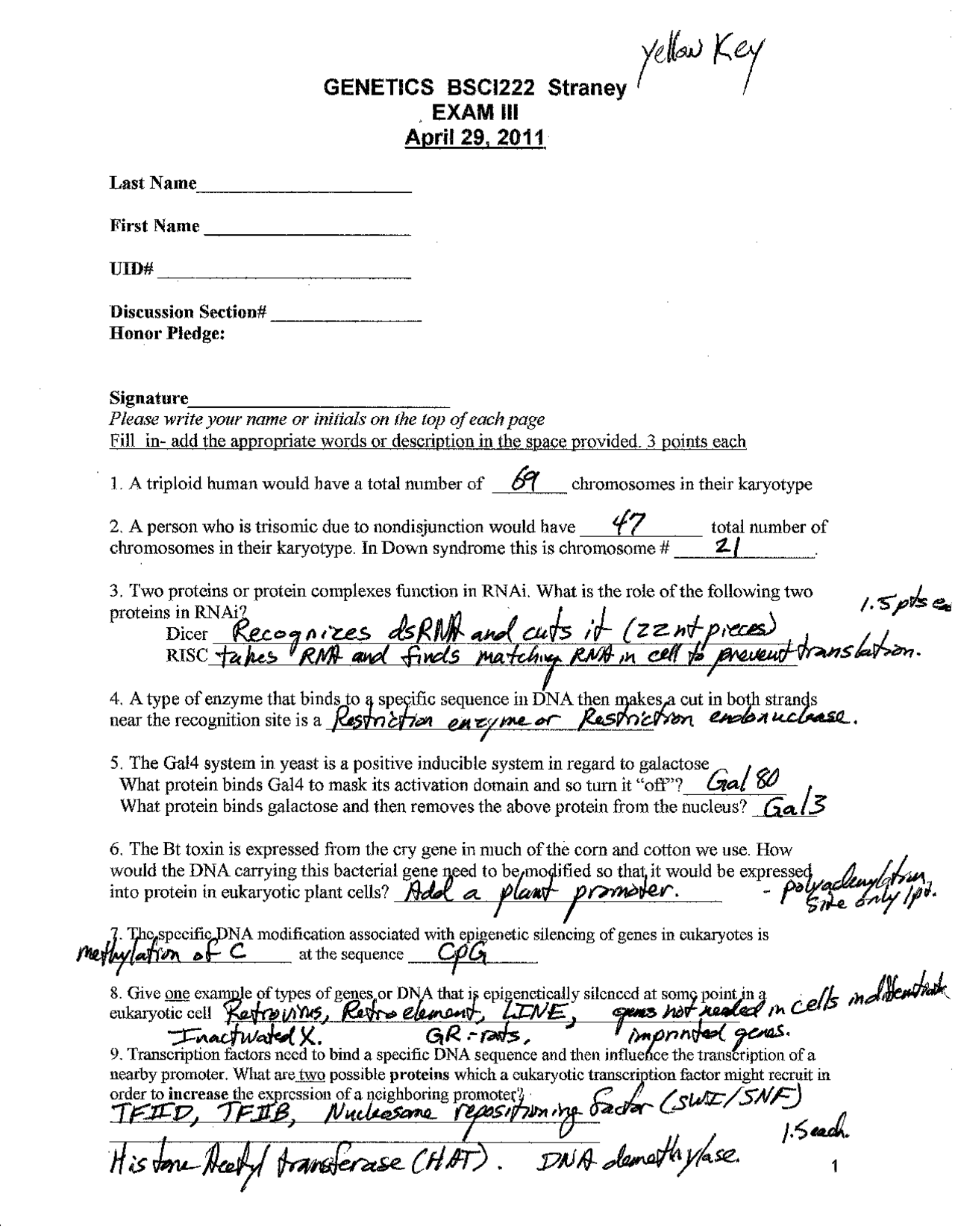 Solved Examination Iii Questions Principle Of Genetics Bsci 222