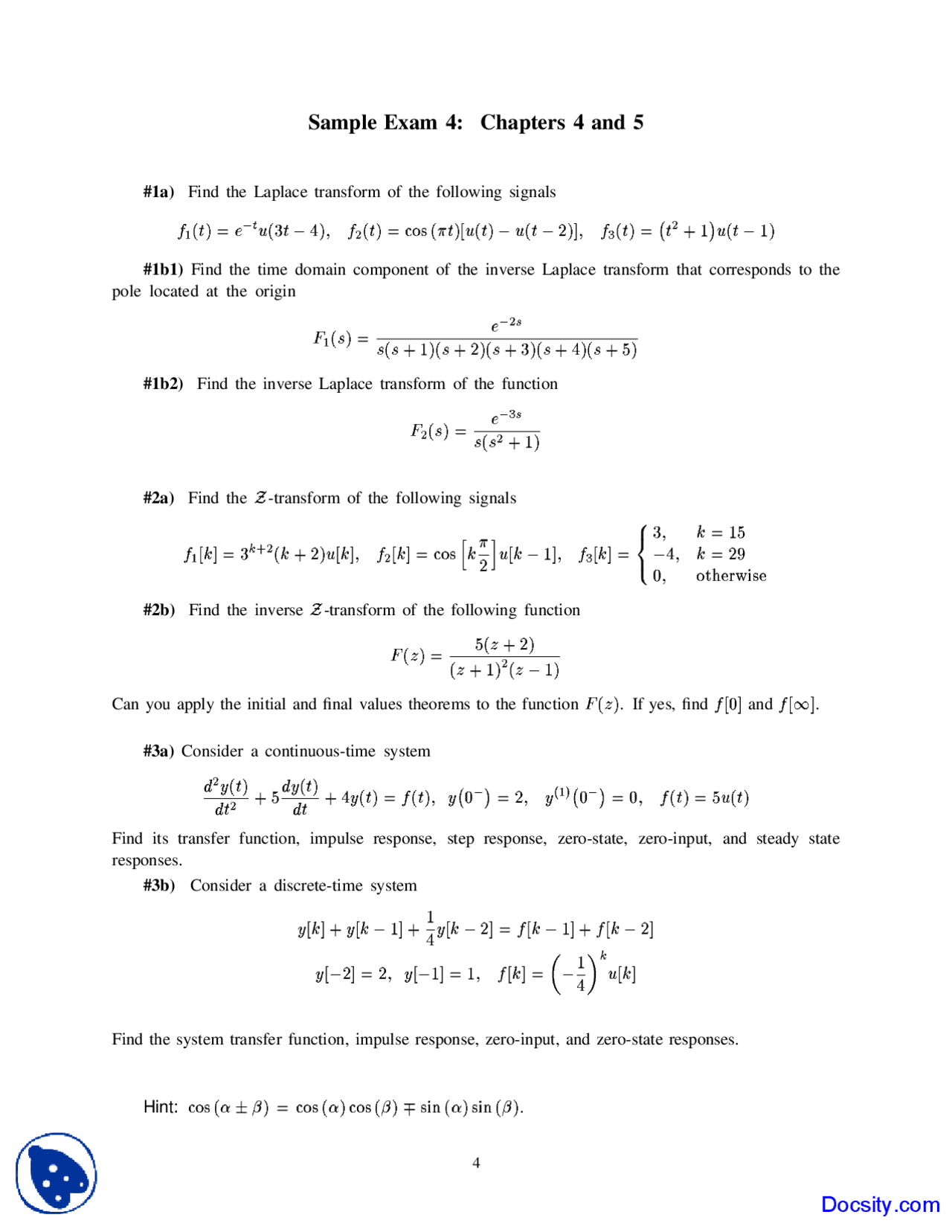 Inverse Laplace Transform Linear Dynamic Systems And Signals Exam