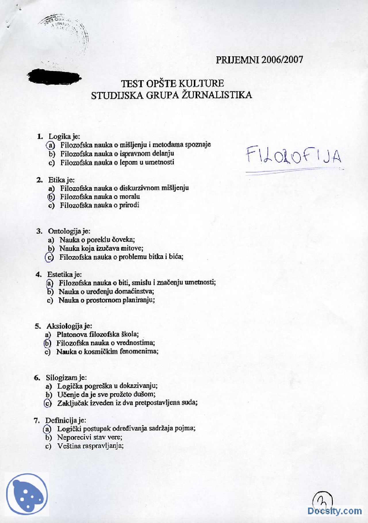 Prijemni test iz Opšte kulture: pitanja 1-7 sa odgovorima ...