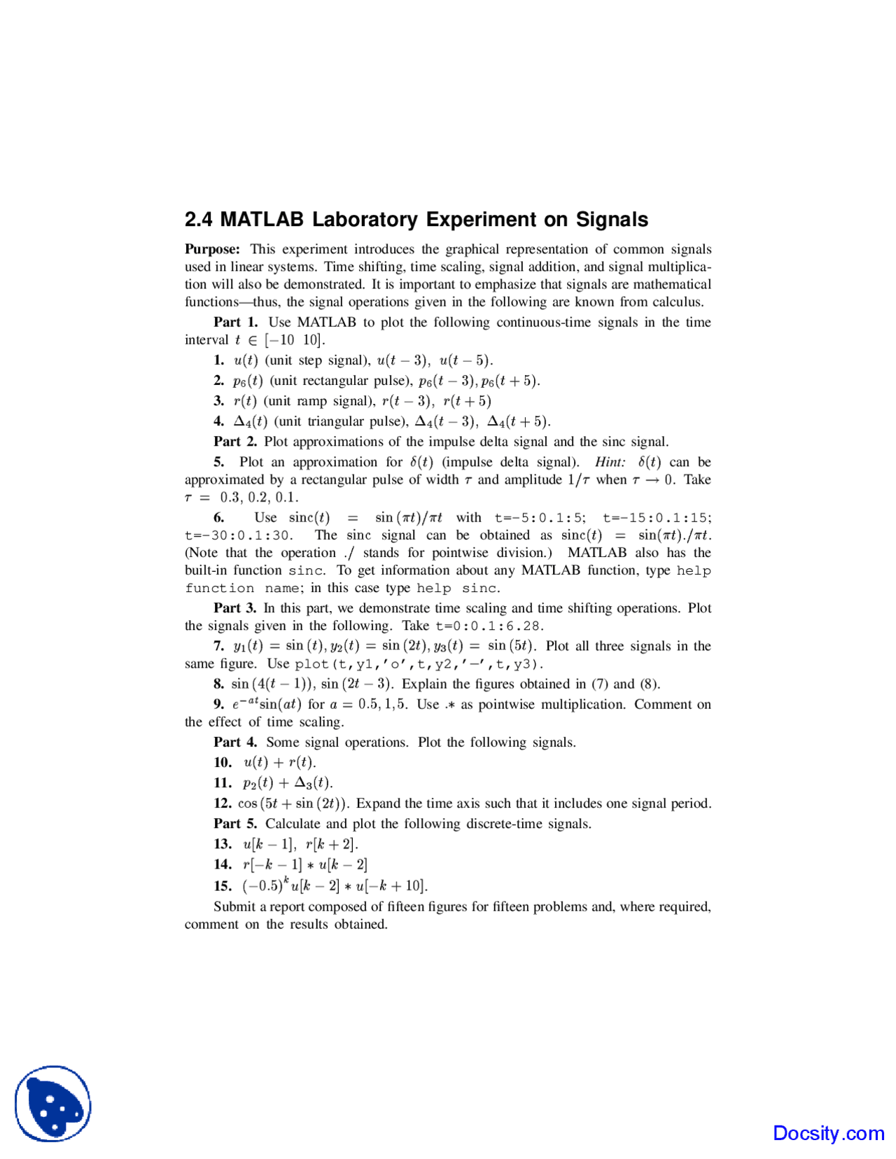 Experiment On Signals Linear Dynamic Systems And Signals Lab