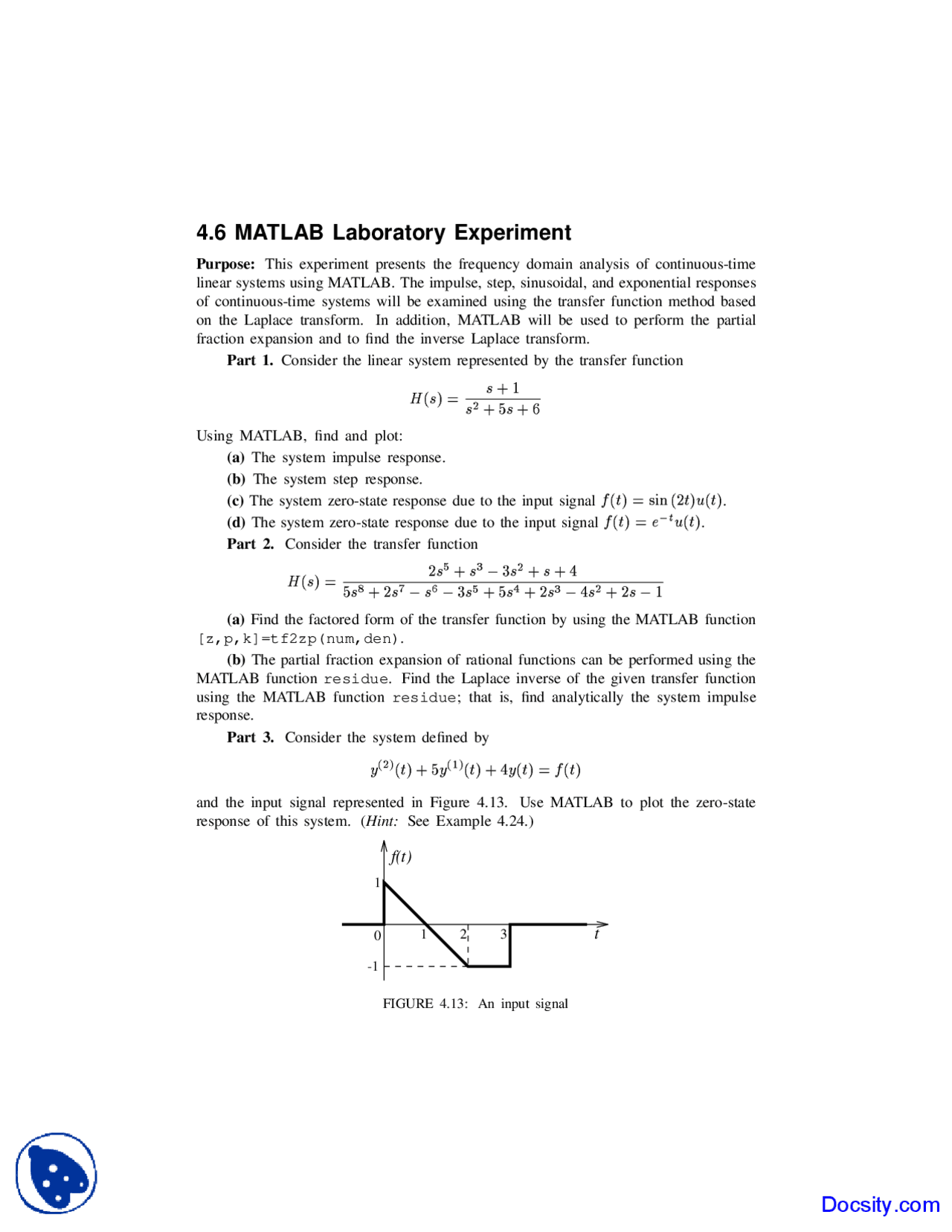 Matlab Laboratory Experiment Linear Dynamic Systems And Signals Lab