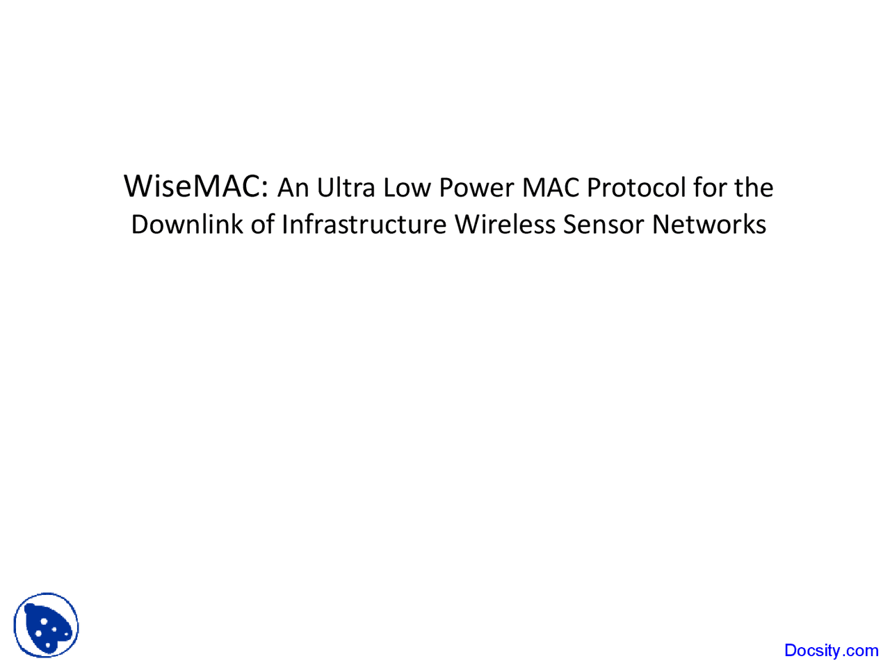 Wireless Sensor Networks Advanced Computer Networks Lecture Slides 7428
