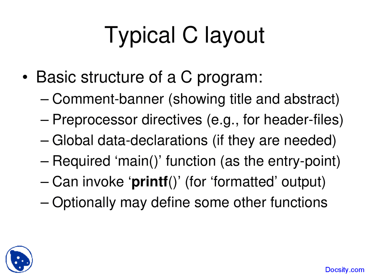Typical C Layout Advanced System Programming Lecture Slides Docsity