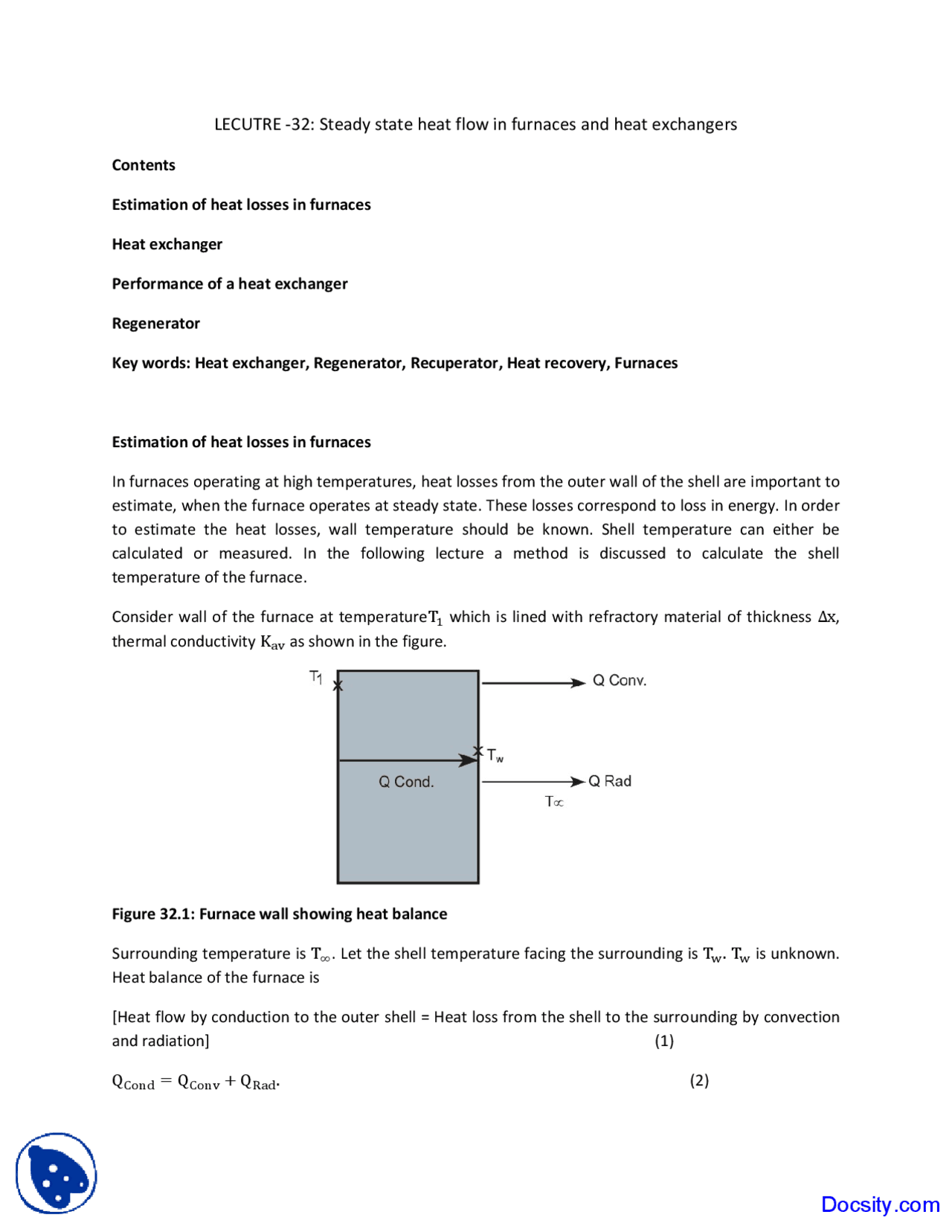 Steady State Heat Flow - Fuel, Furnace and Refractory - Lecture Notes ...