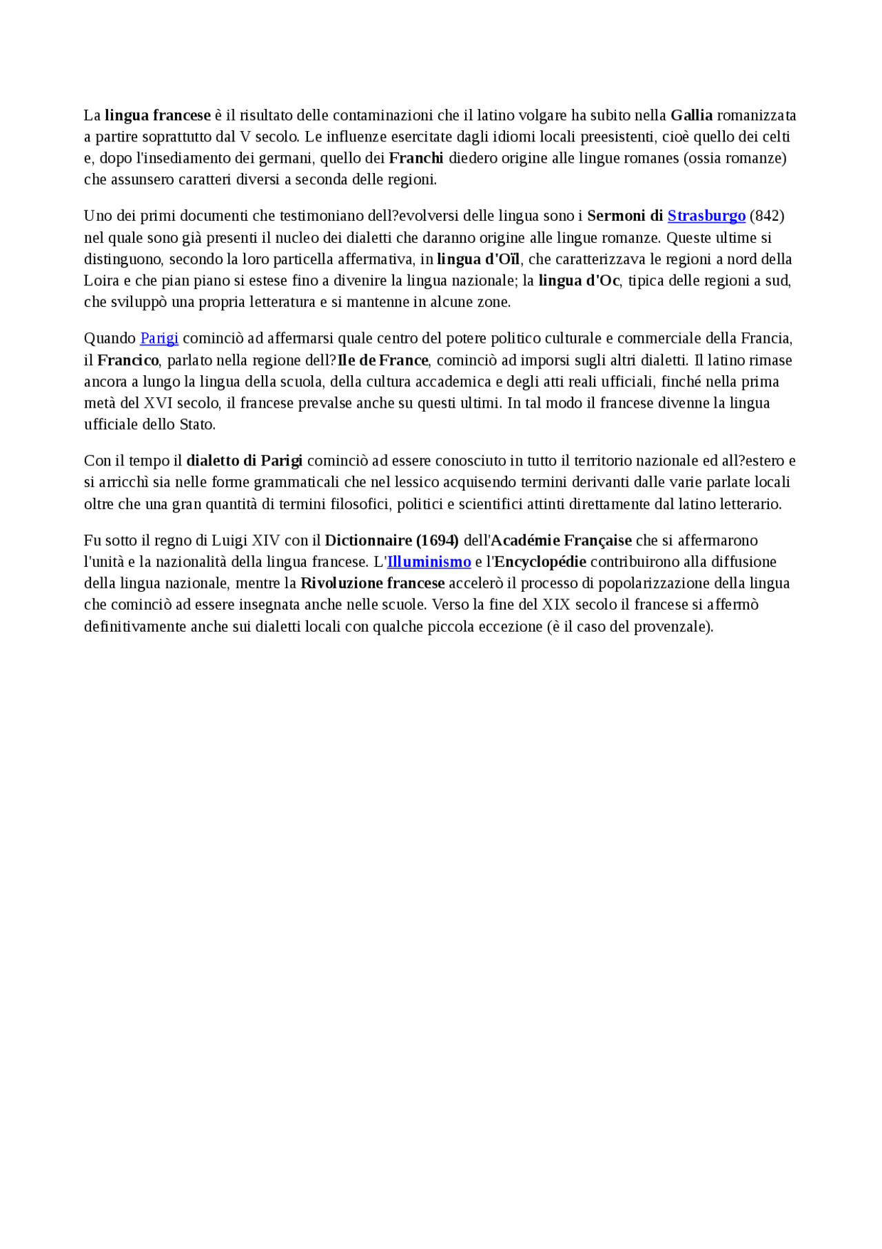 Breve Storia Della Lingua Francese Appunti Lingua Francese Docsity