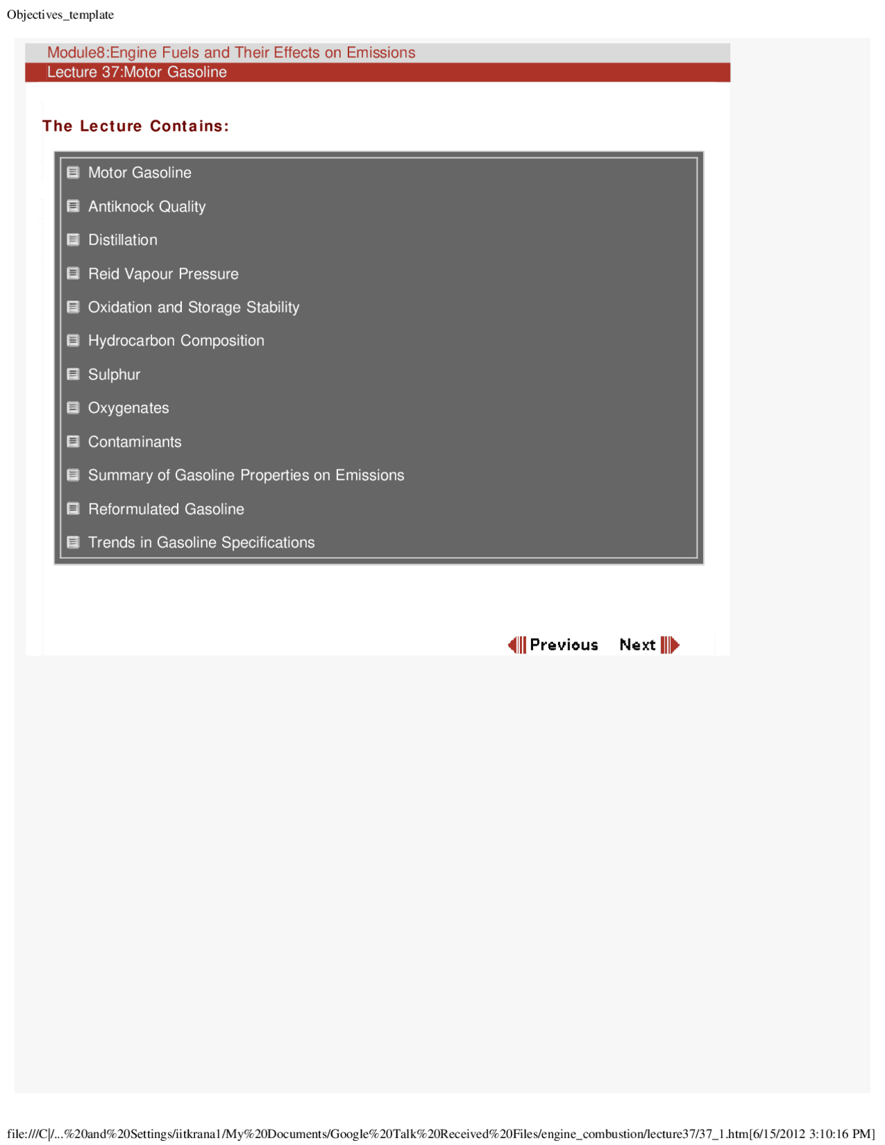 Motor Gasoline Engine Combustion Lecture Notes Docsity