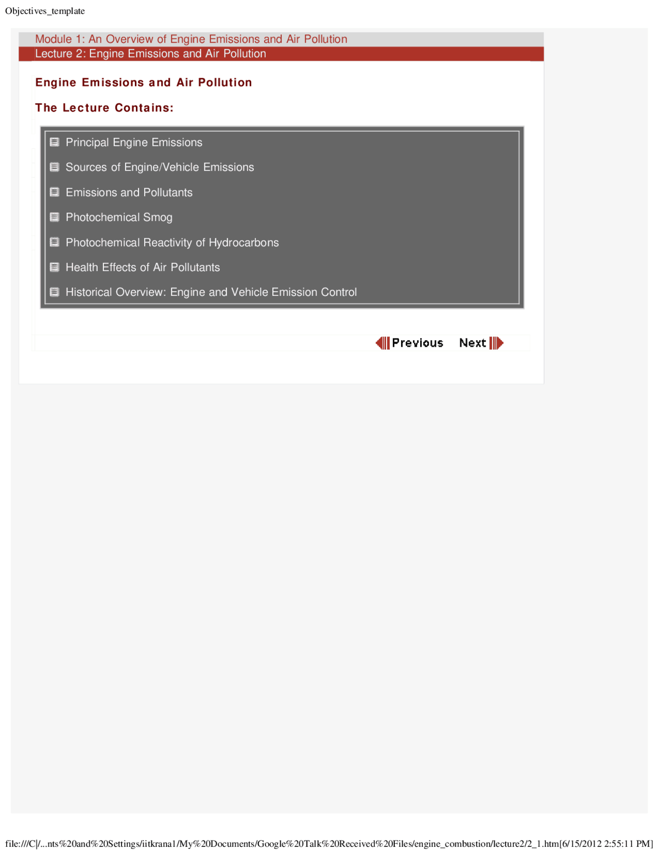 Engine Emissions Air Pollution Engine Combustion Lecture Notes
