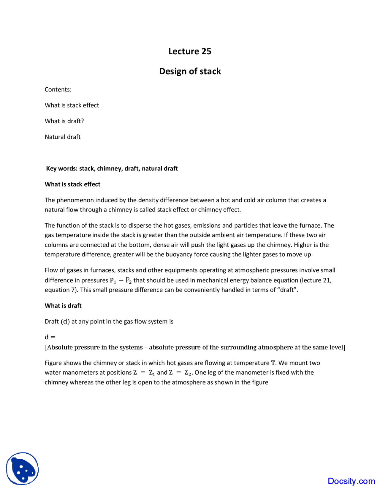 Design of Stack - Fuel, Furnace and Refractory - Lecture Notes | Study ...