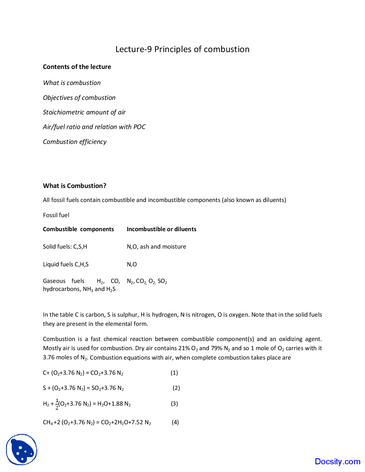 Principles of Combustion - Fuel, Furnace and Refractory - Lecture Notes ...