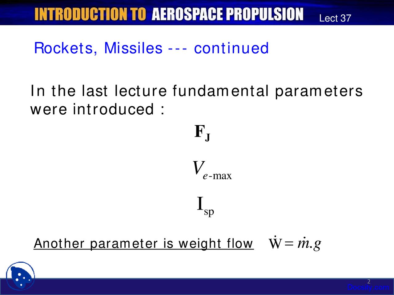 Fundamental Parameters - Introduction to Aerospace Propulsion - Lecture Slides - Docsity