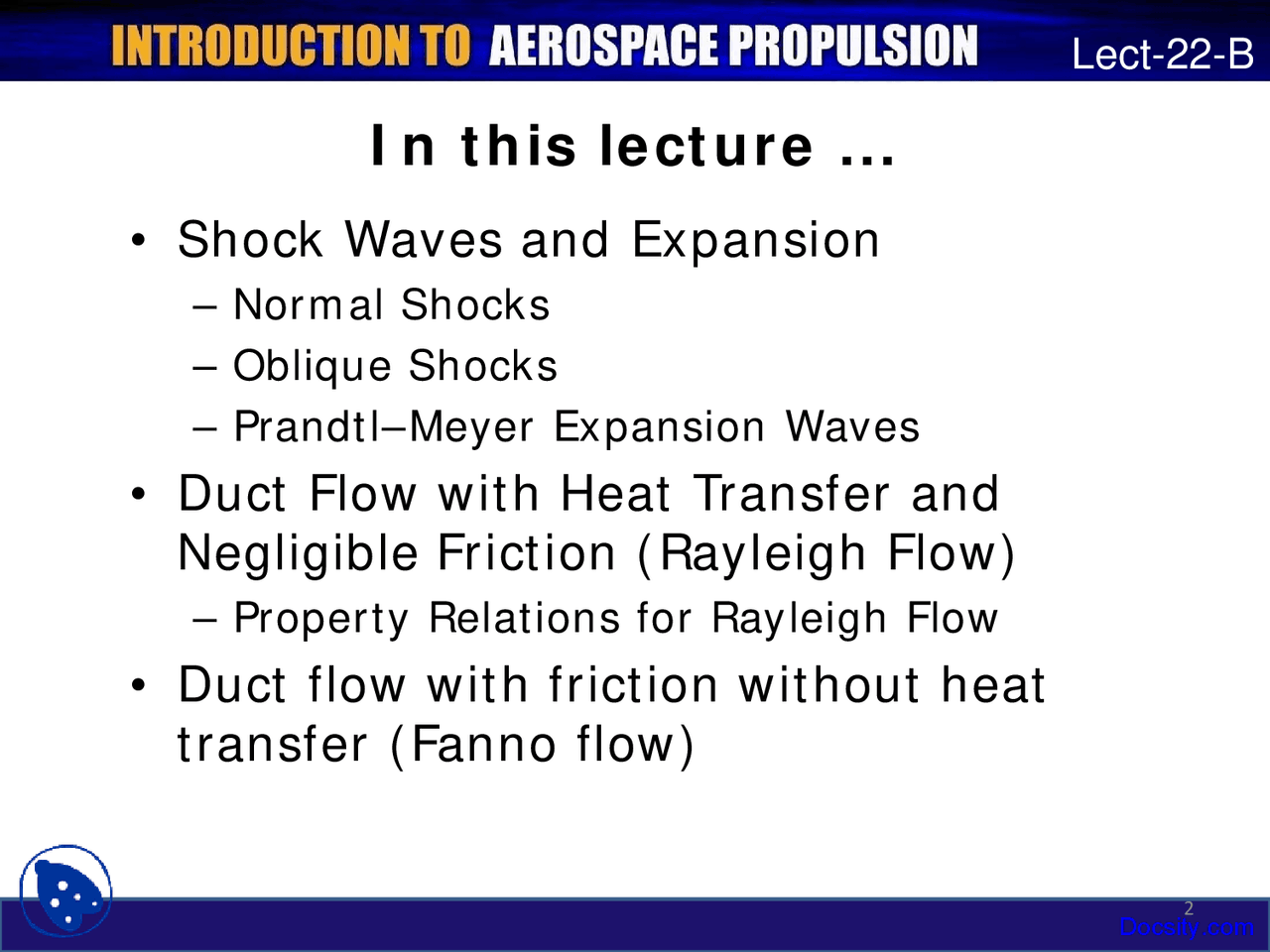 Shock Waves - Introduction to Aerospace Propulsion - Lecture Slides - Docsity