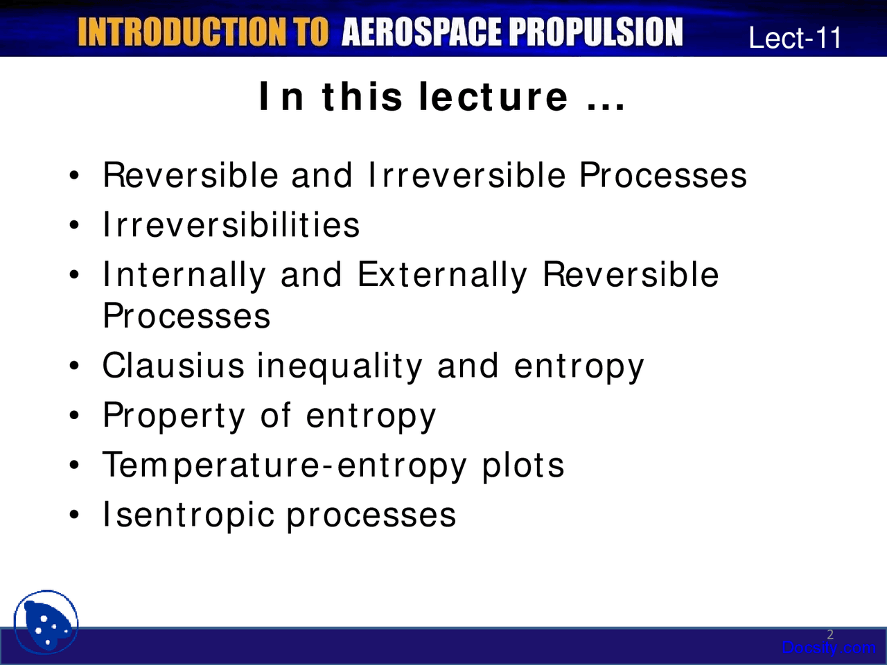Irreversible Processes - Introduction to Aerospace Propulsion - Lecture Slides - Docsity