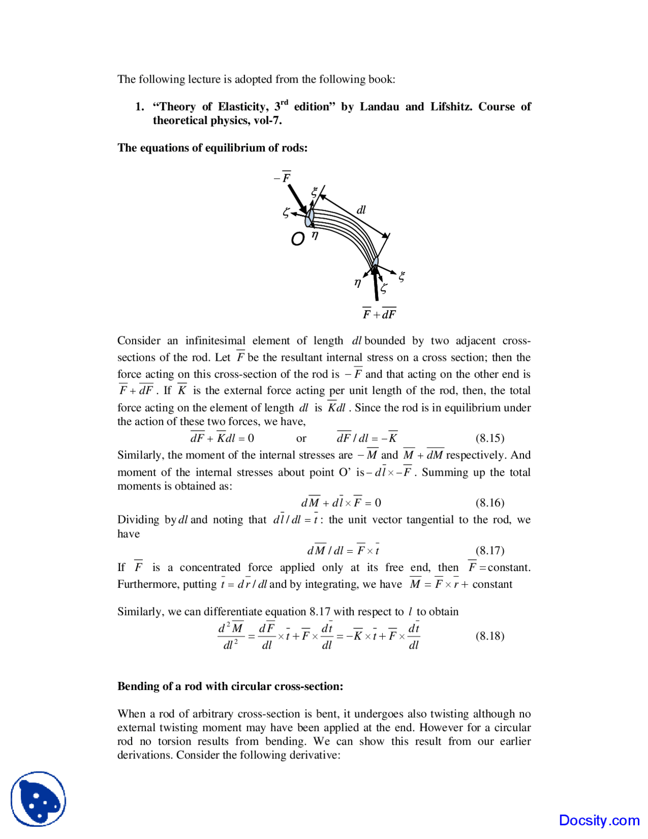 Equations of Equilibrium of Rods - Mechanics of Soft Materials ...