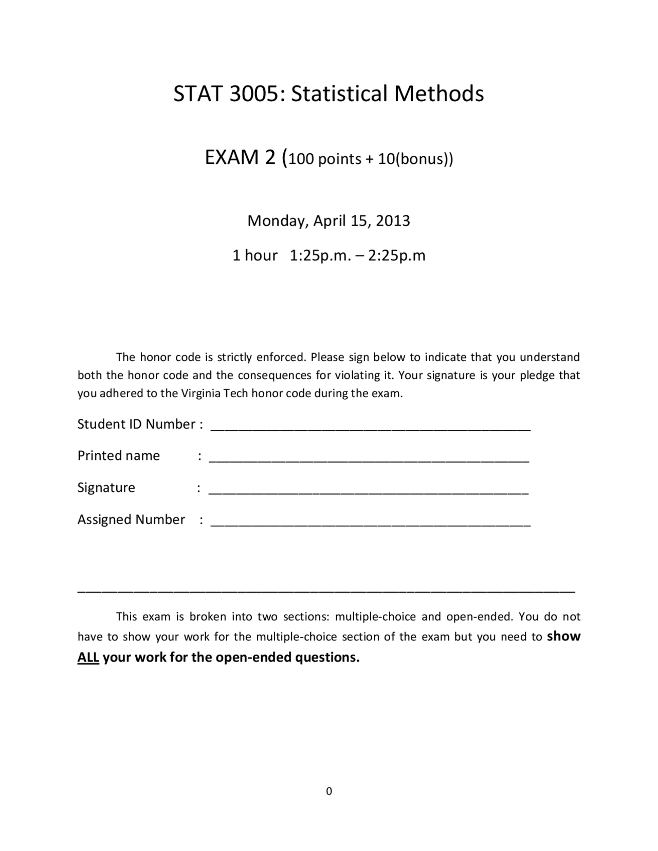 Statistical Methods Exam With Answer Key Stat 3005 Exams Data