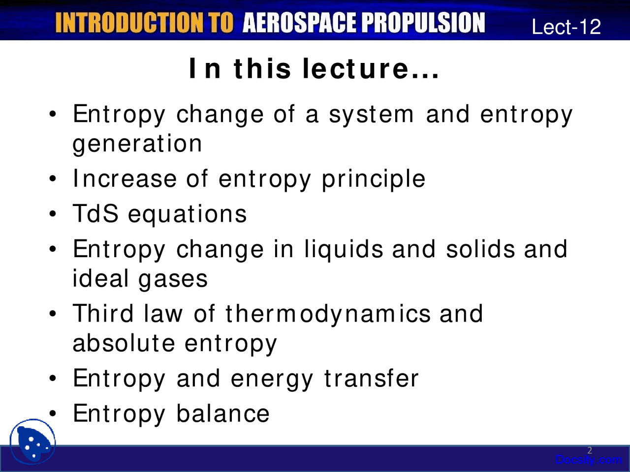 Entropy Change - Introduction to Aerospace Propulsion - Lecture Slides - Docsity
