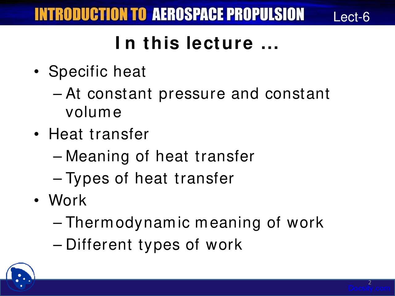 Specific Heat - Introduction to Aerospace Propulsion - Lecture Slides - Docsity