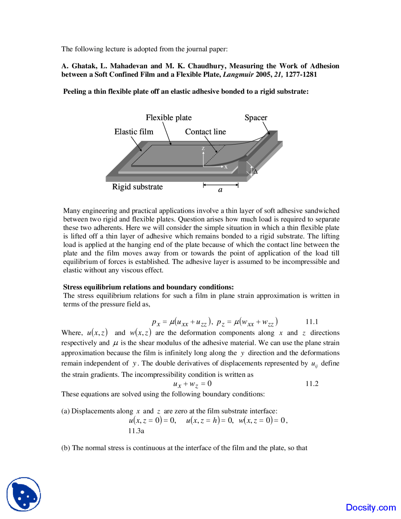 Rigid Substrate - Mechanics of Soft Materials - Lecture Notes - Docsity