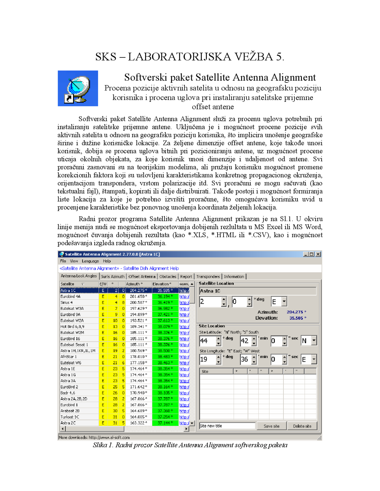 Satellite Antenna Alignment-Vezbe-Satelitski komunikacioni sistemi-Elektrotehnika i racunarstvo ...