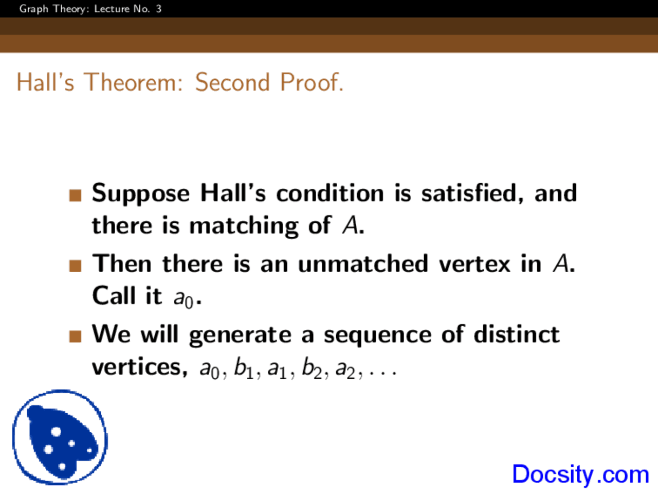 Hall's Theorem - Graph Theory - Lecture Slides | Slides Design and Analysis of Algorithms | Docsity