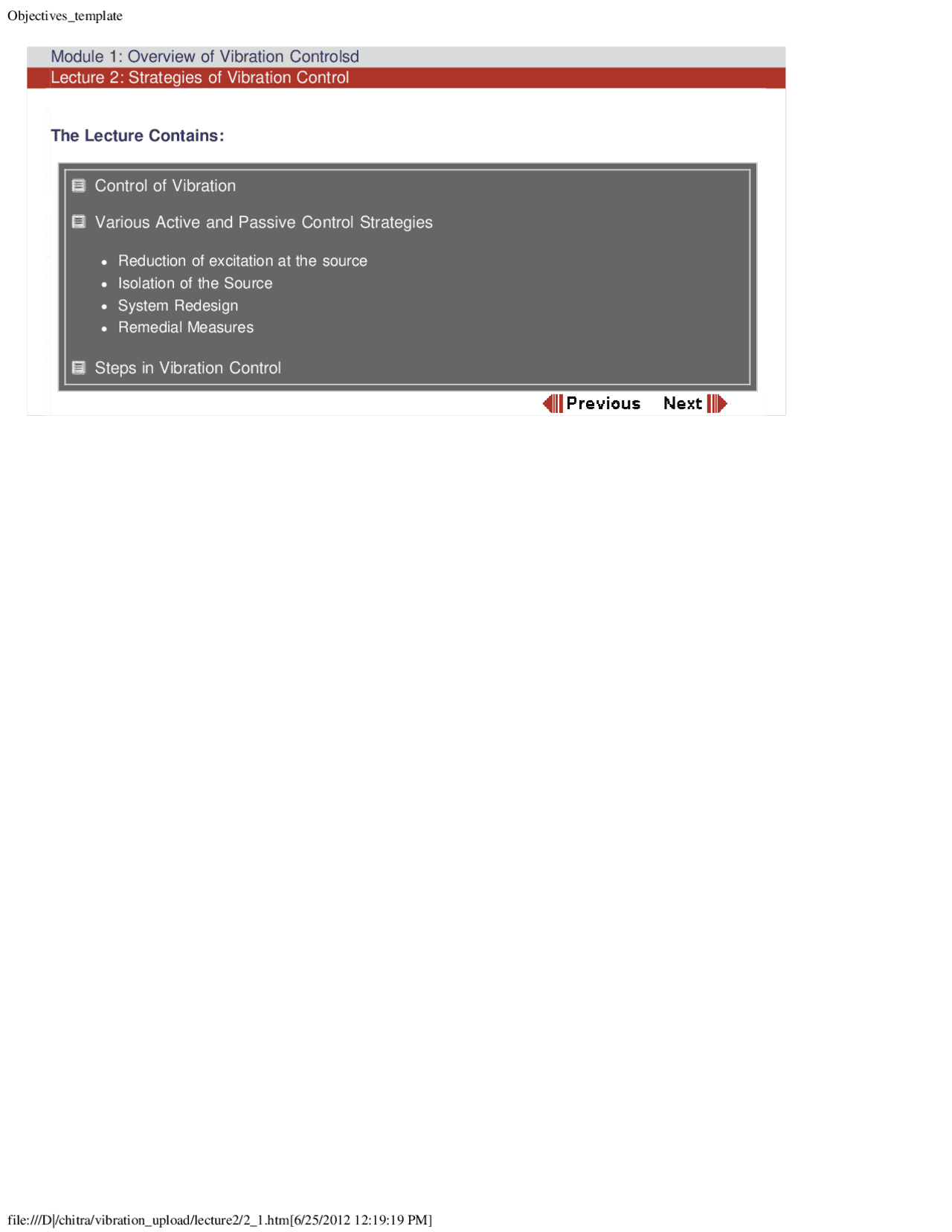 Strategies Of Vibration Control Principles Of Vibration Control