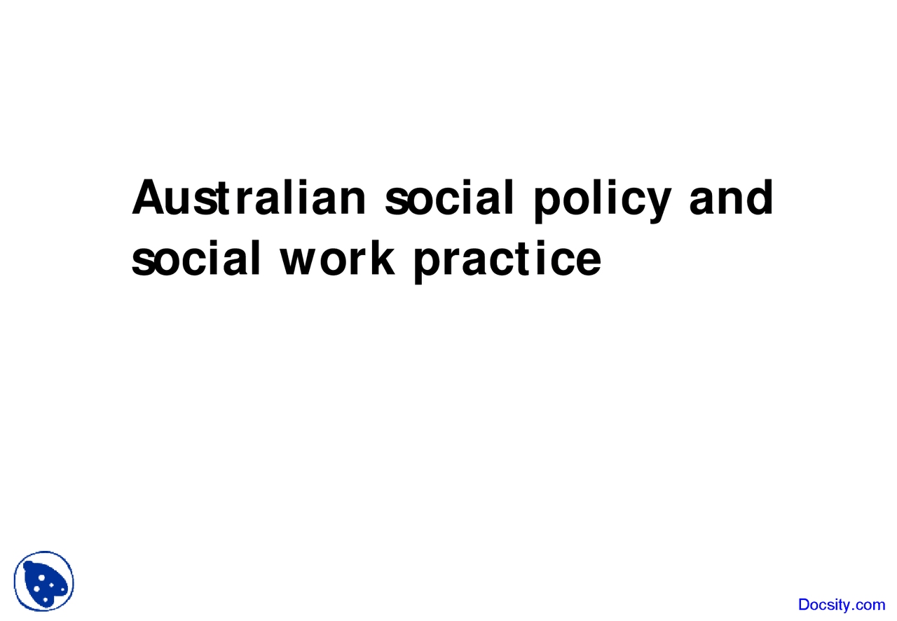 Australian Social Policy Social Policy Lecture Slides Docsity