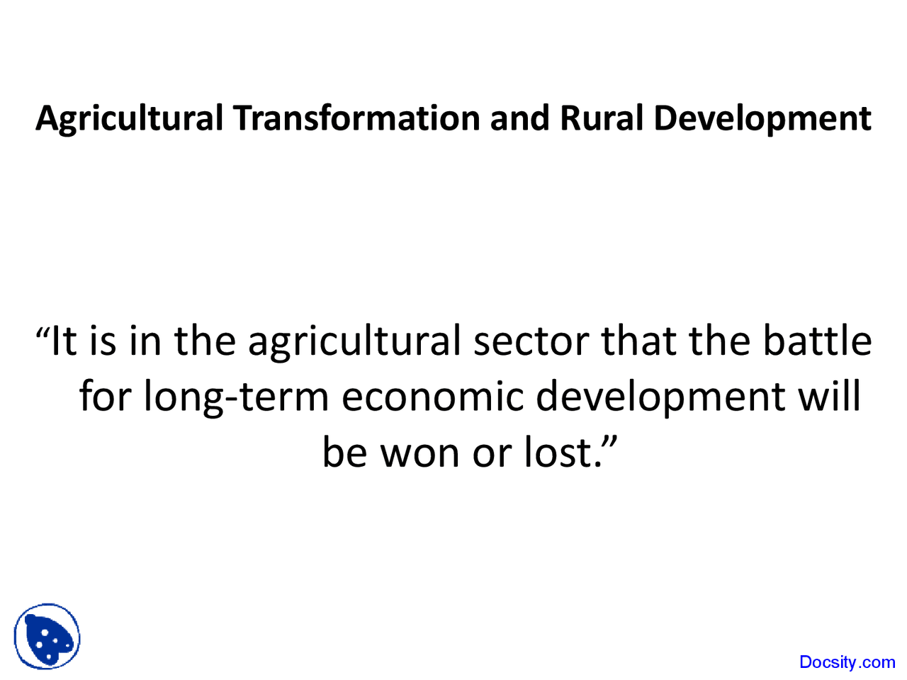 Agricultural Transformation - Rural Development - Lecture Slides ...