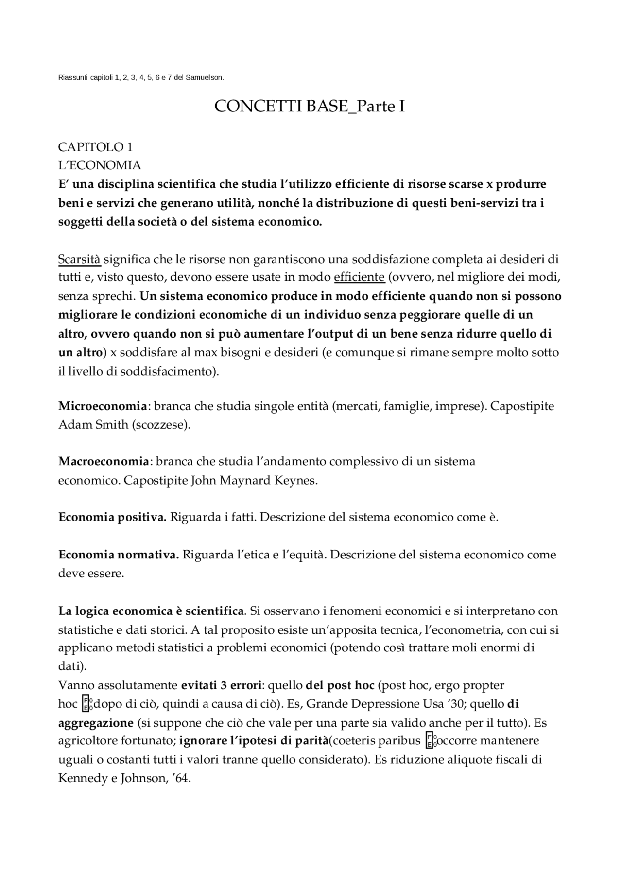 Riassunti samuelson - Docsity