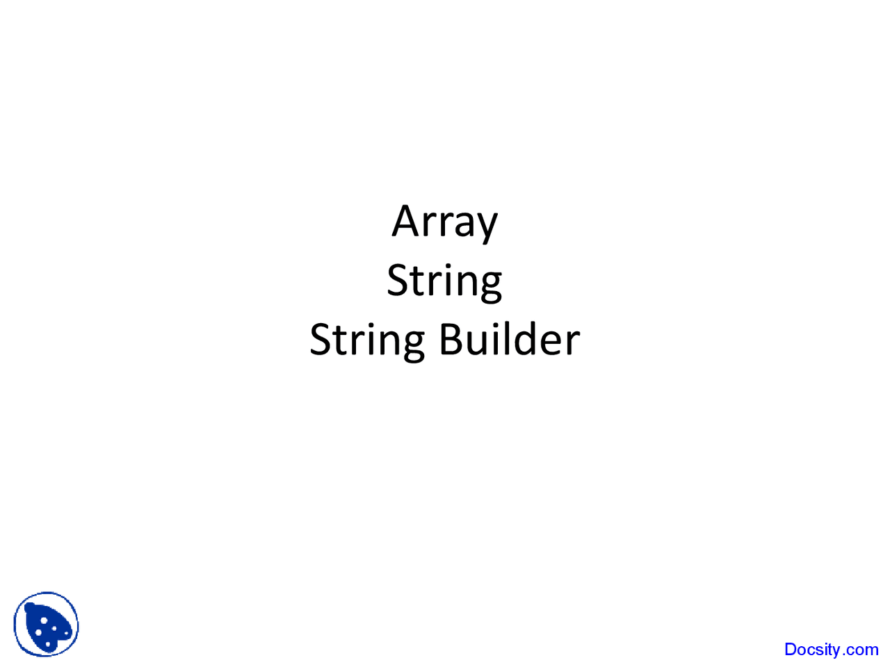 Array String Programming Using C Sharp Lecture Slides Docsity